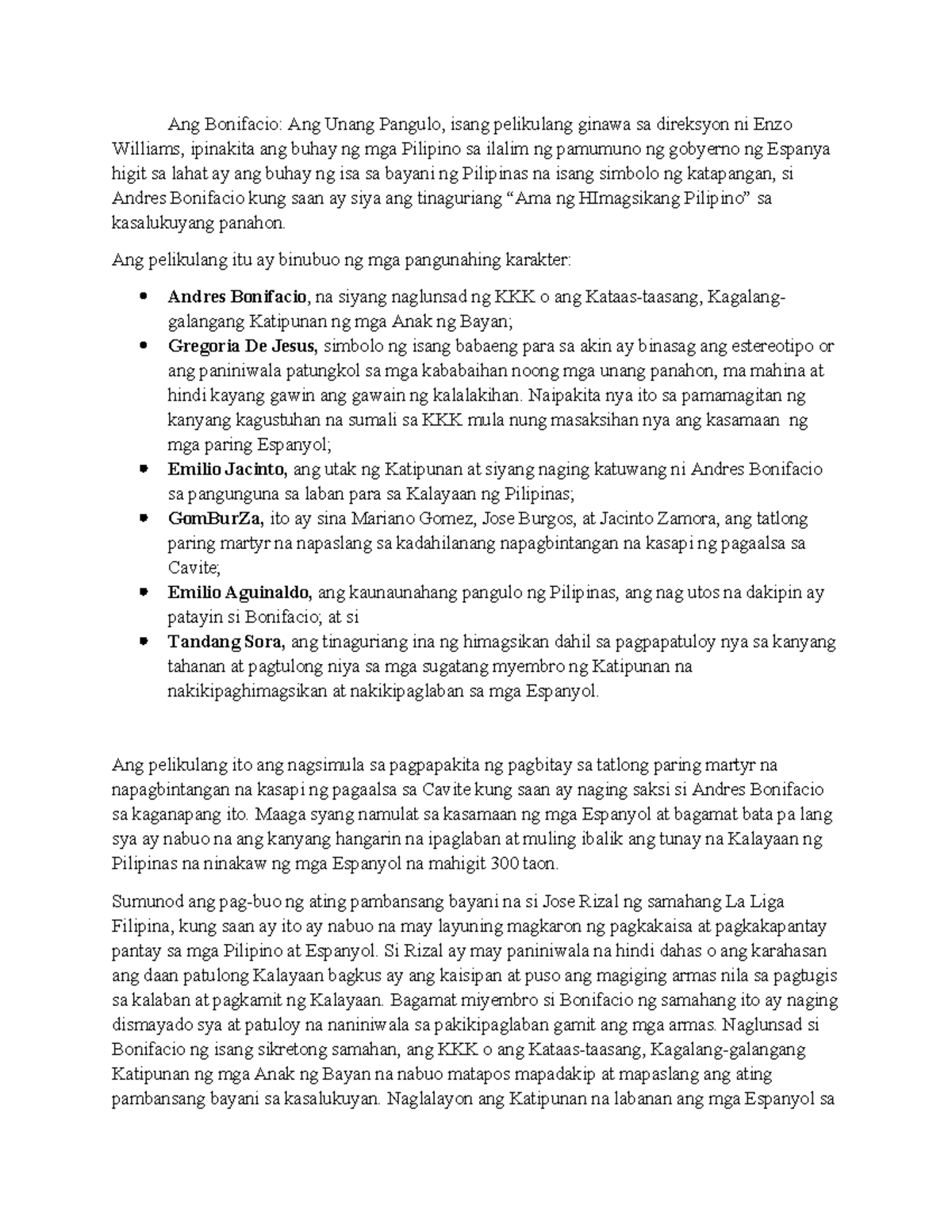 Reflection Paper: "Ang Unang Pangulo" at Buhay ni Andres Bonifacio - Studocu