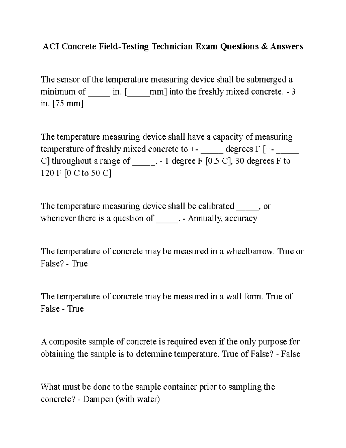 ACI Concrete Field-Testing Technician Exam Q&A Guide - Studocu
