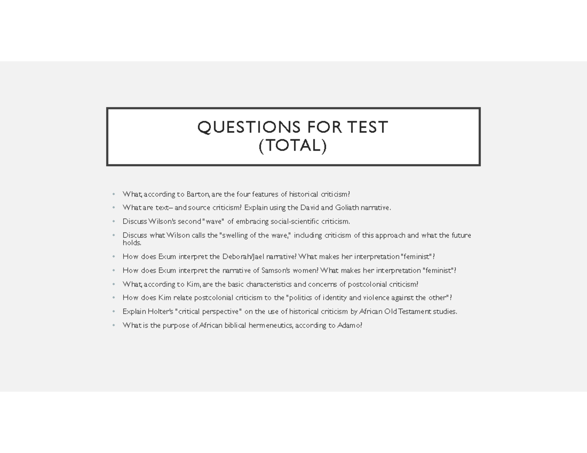 Questions for test - this is for practicing only - QUESTIONS FOR TEST ...