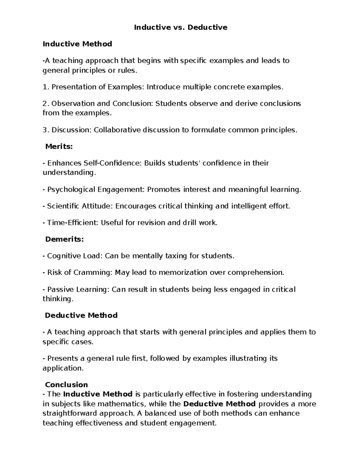 Teaching Method - Inductive vs. Deductive Inductive Method -A teaching ...