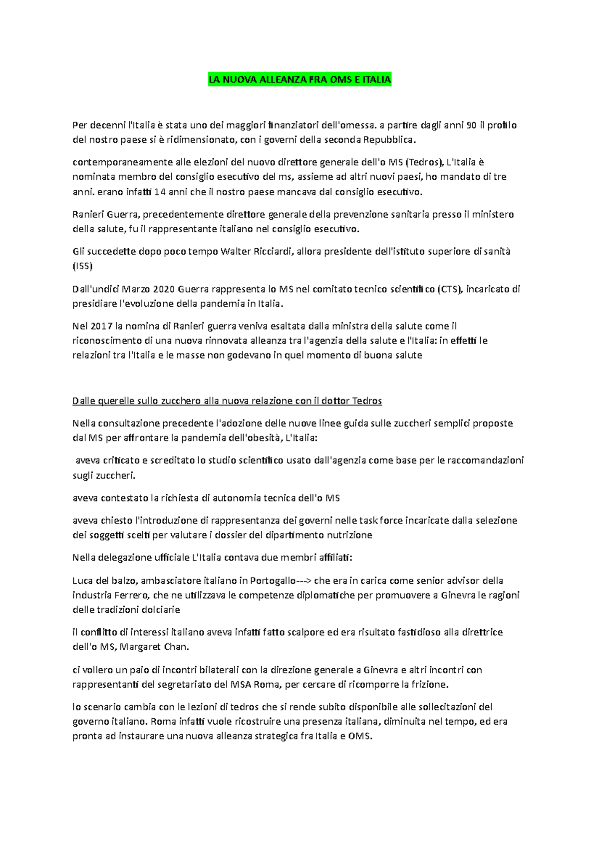 OMS, Cap 12 - Nuove Alleanze e Sfide nella Salute Globale - Studocu