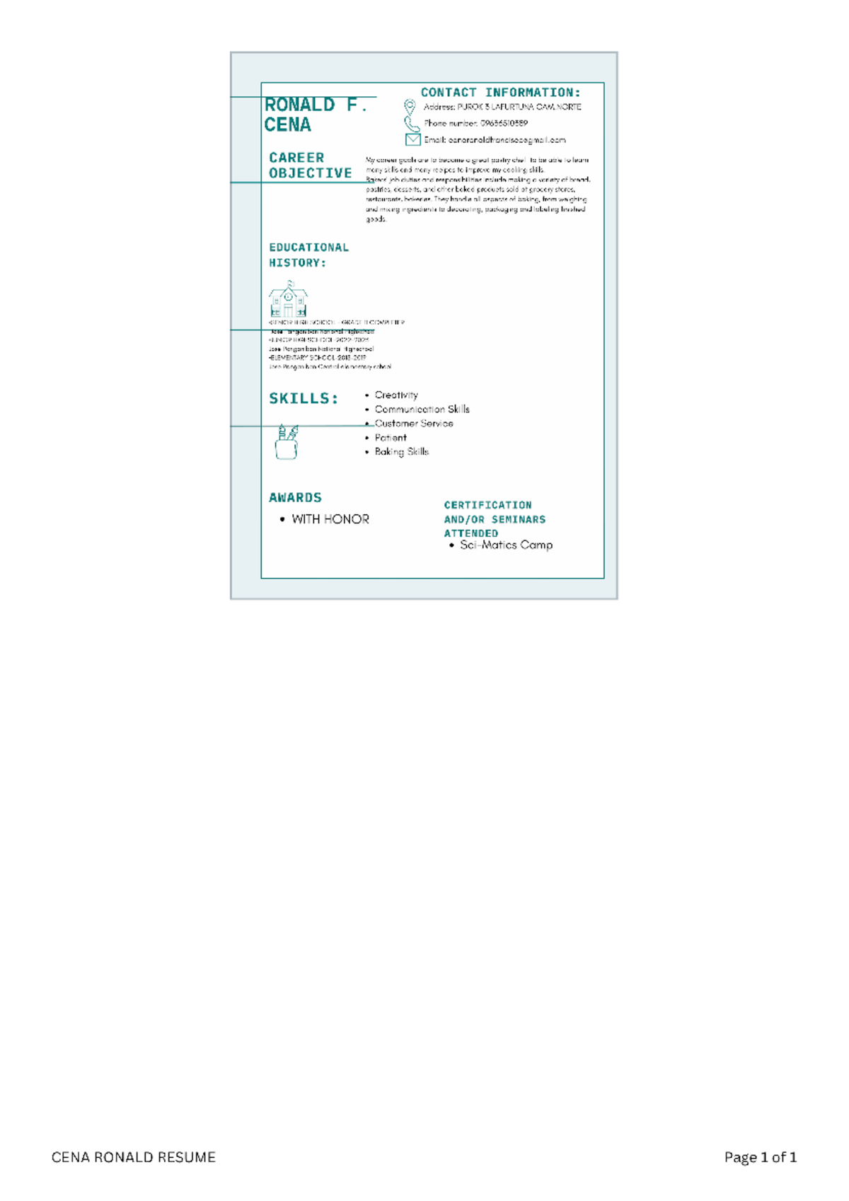 CENA Ronald Resume - Job Application 2024 - Studocu