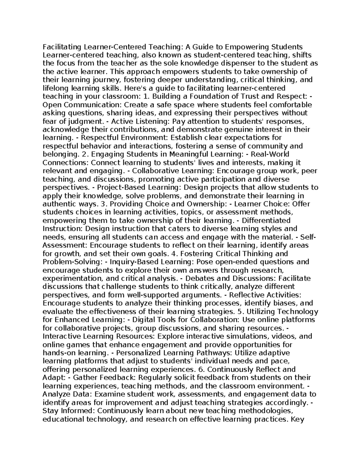 Facilitating Learner-Centered Teaching: A Practical Guide - Studocu