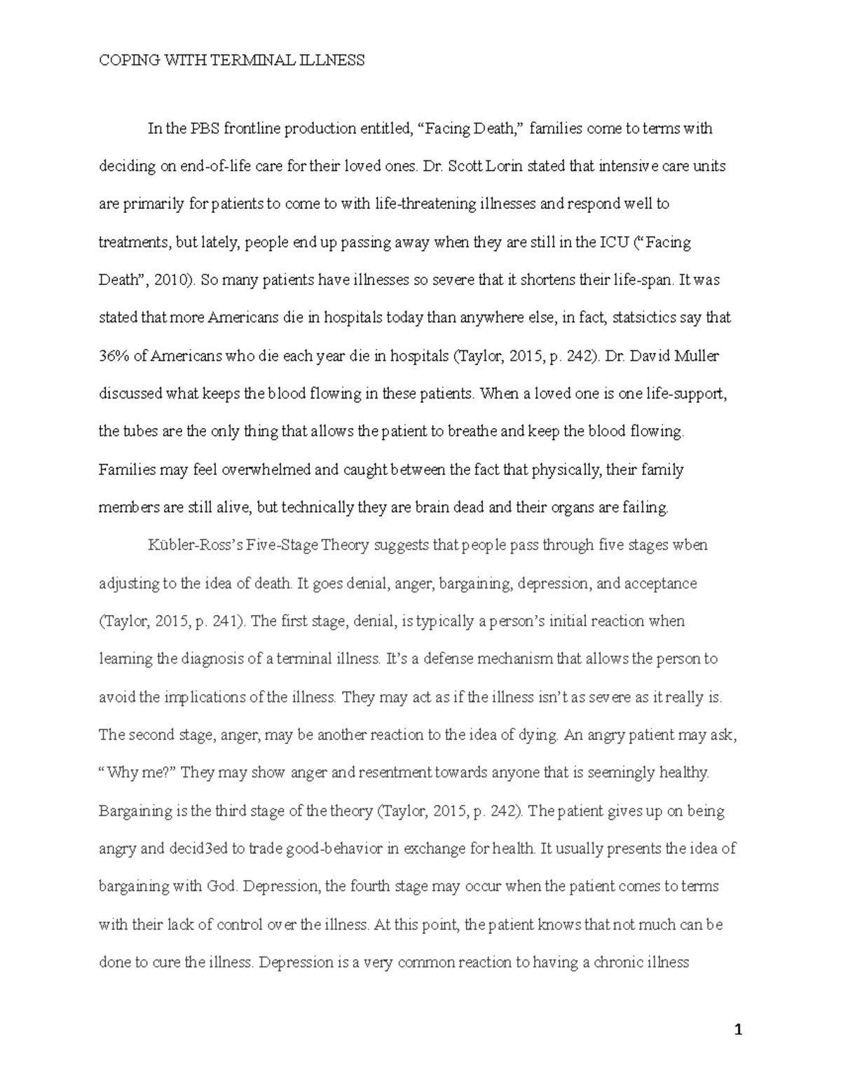 6-2 Short paper - Coping with terminal illness - COPING WITH TERMINAL ...