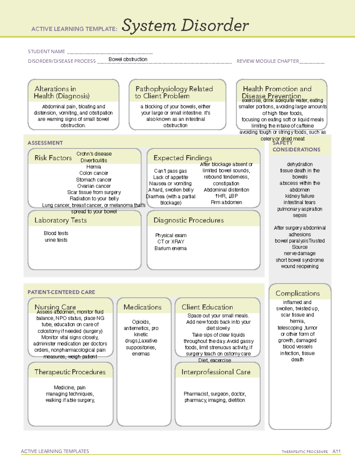 Bowel ATI Active Learning Template: Understanding Obstruction Issues ...