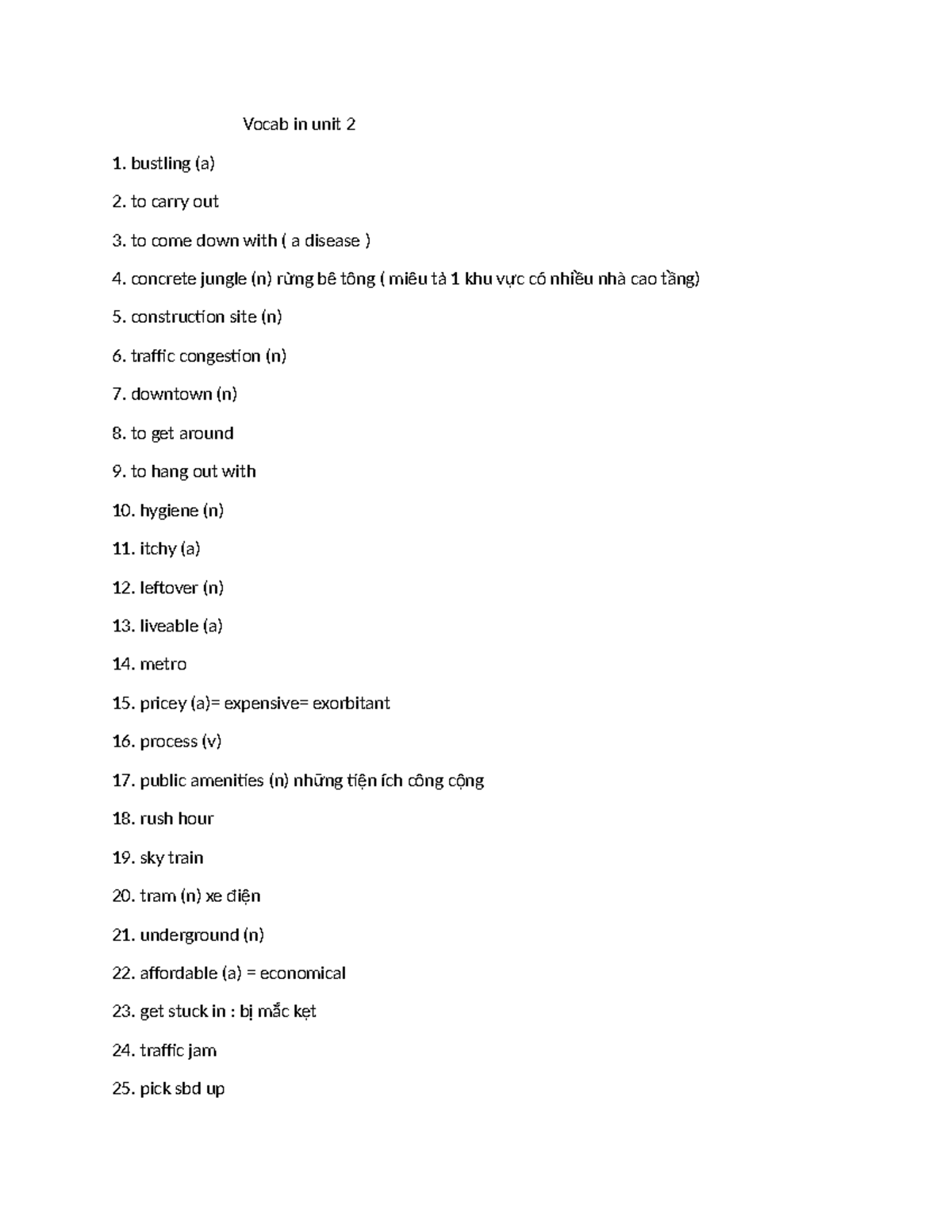 Unit 2 Vocabulary List: Key Terms and Definitions - Studocu