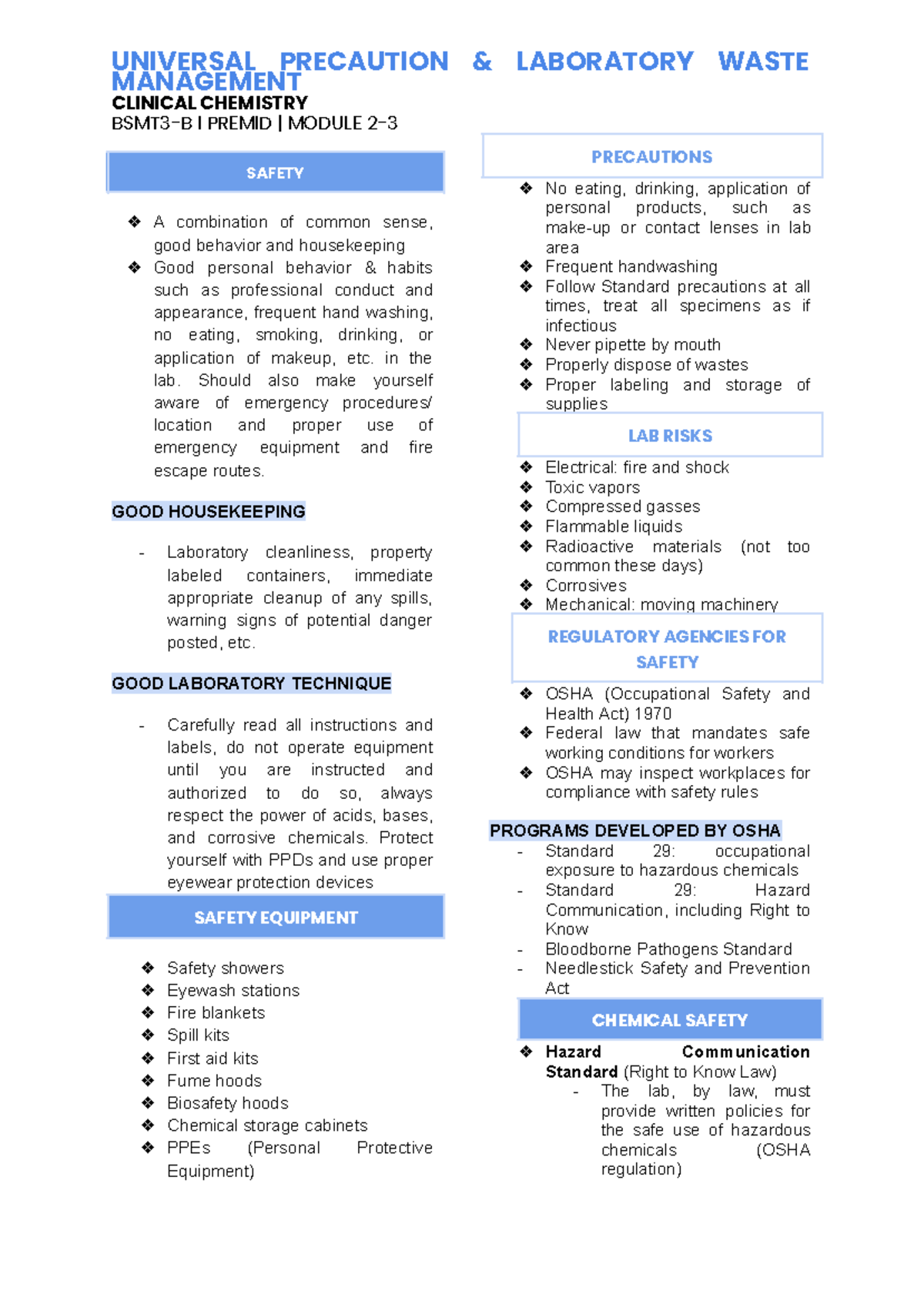 Universal Precautions & Waste Management in Clinical Chemistry (Cc 2 ...