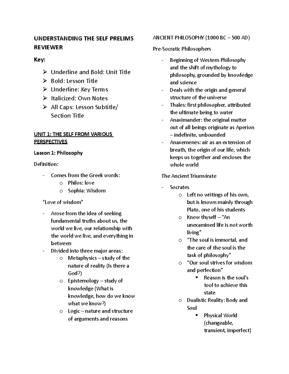 Understanding the Self: Prelims Reviewer for Philosophy, Sociology ...