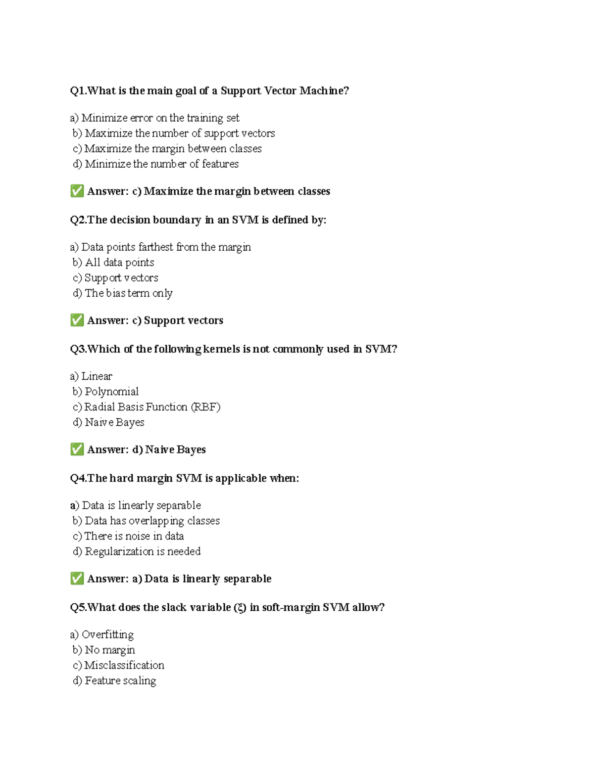 S8 Support Vector Machine Practice Problems - MCQ - Studocu