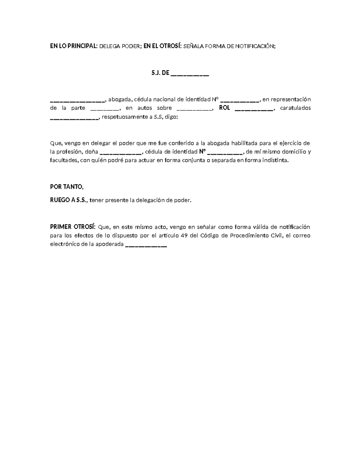 Formato Escrito de Delegación de Poder y Notificación por Email - Studocu