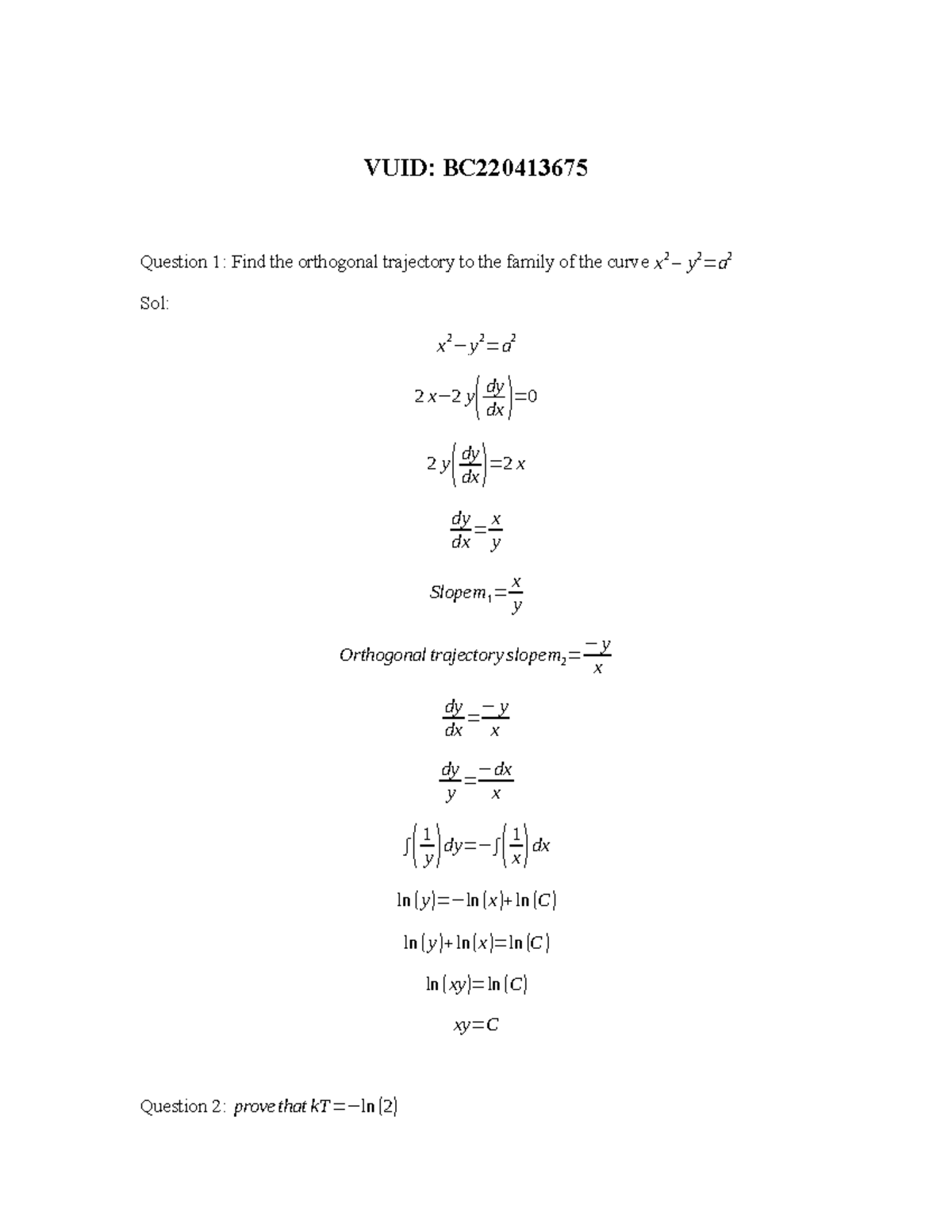 MTH401 - Assignment 1: Orthogonal Trajectories & Differential Equations ...