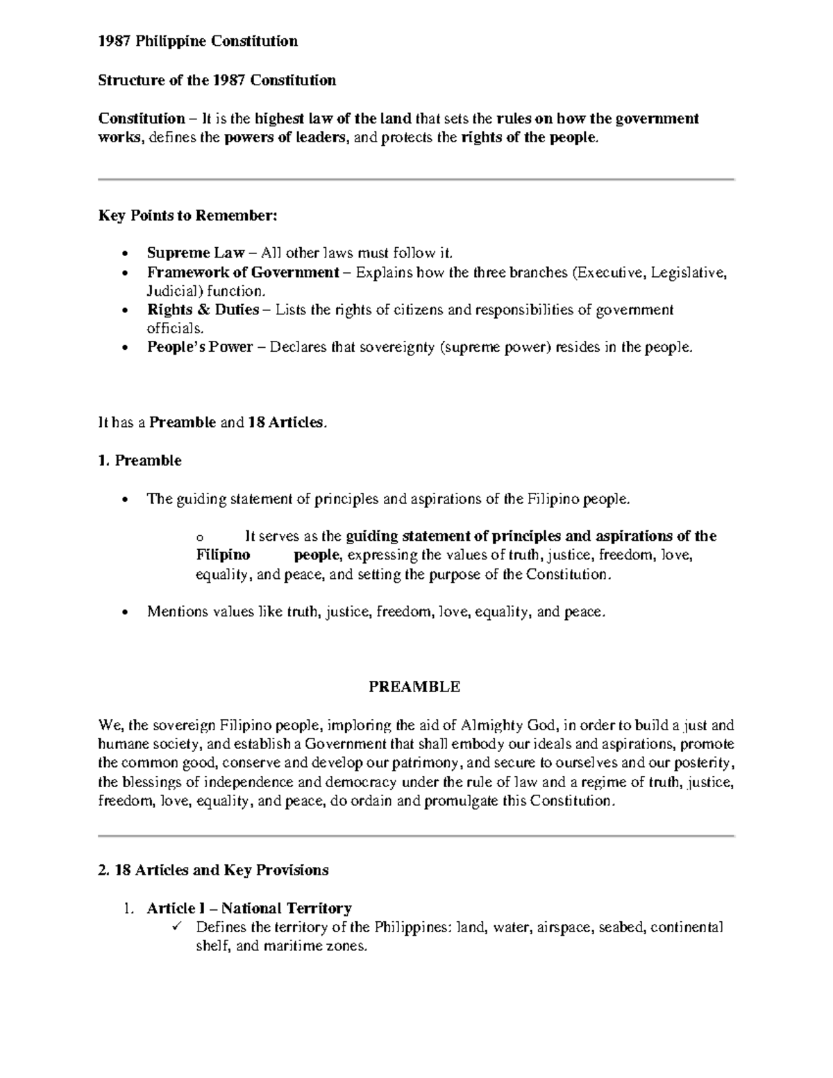 1987 Philippine Constitution: Structure and Key Provisions Overview ...