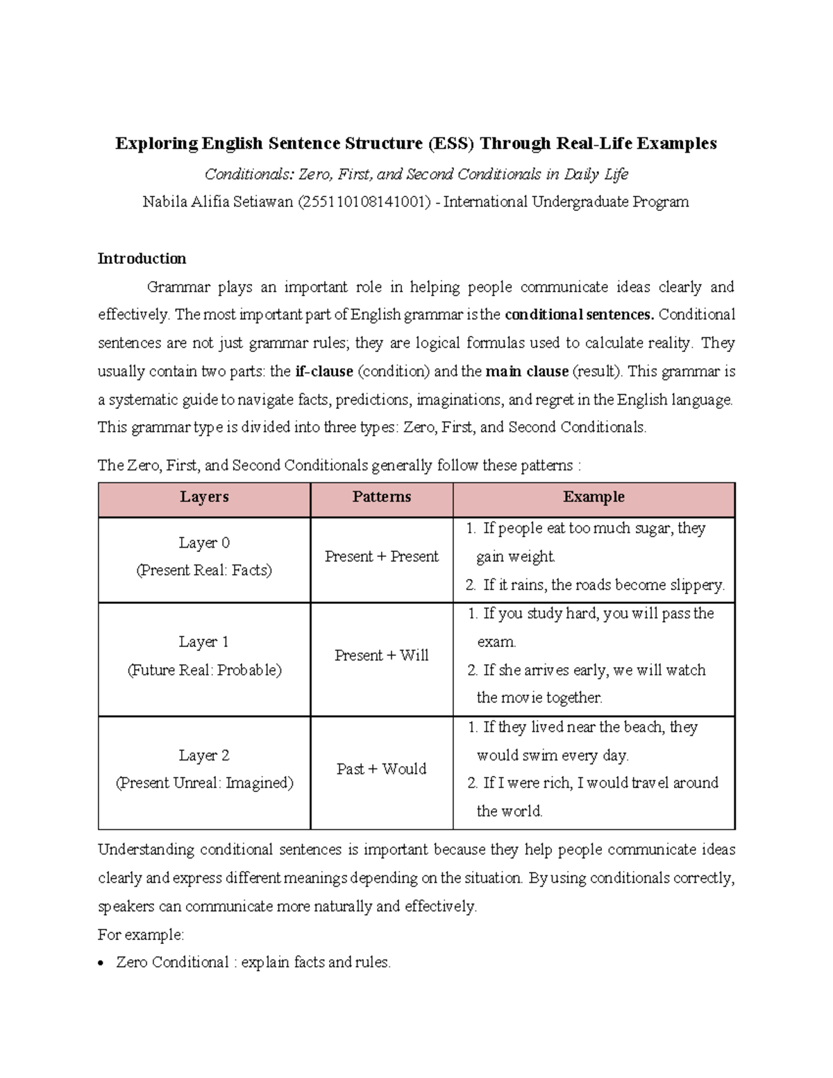 Exploring Zero, First, and Second Conditionals in Daily Life (ESS ...