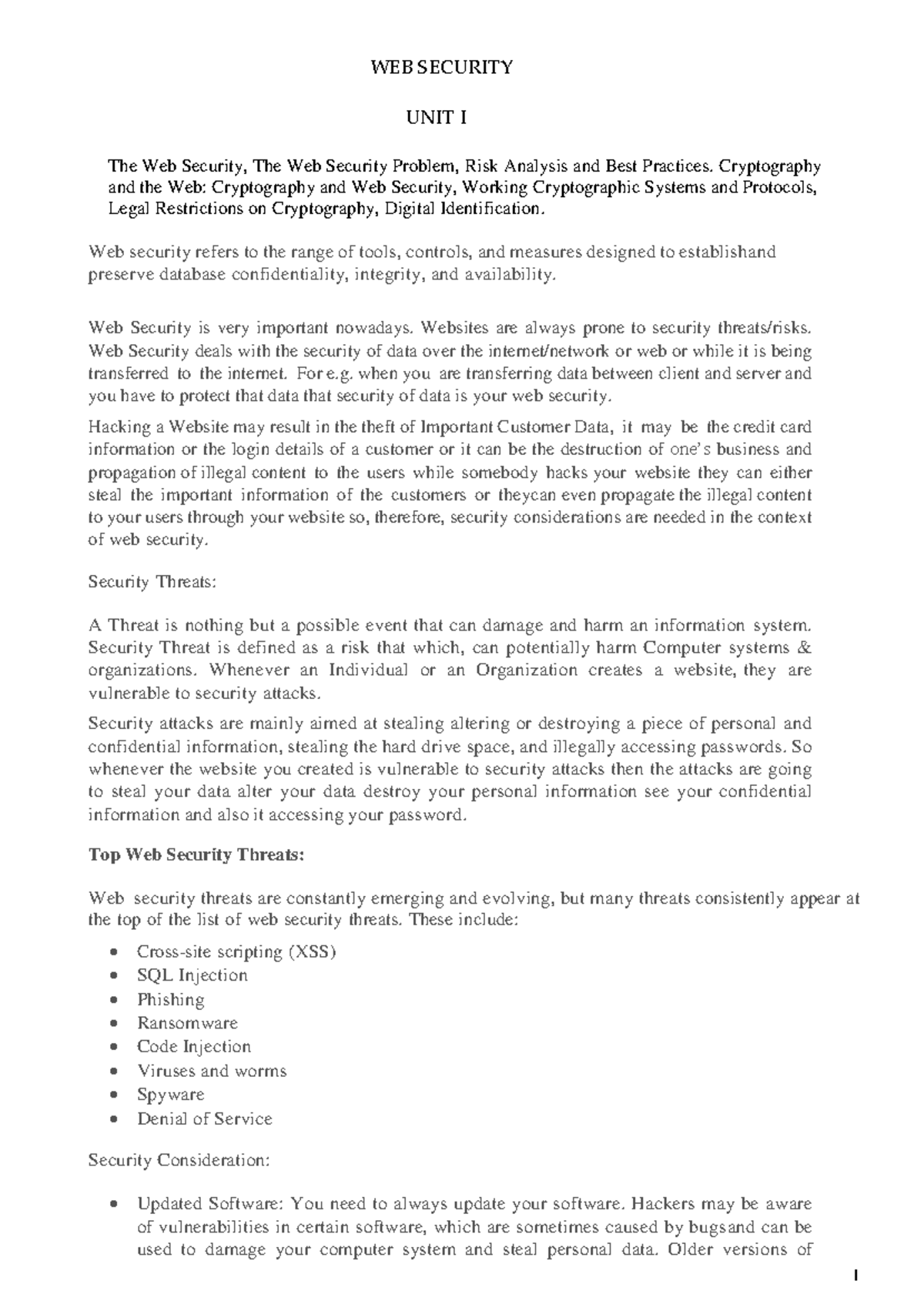 Web Security Notes - Unit I (WS101) - JNTUH R18 - Studocu