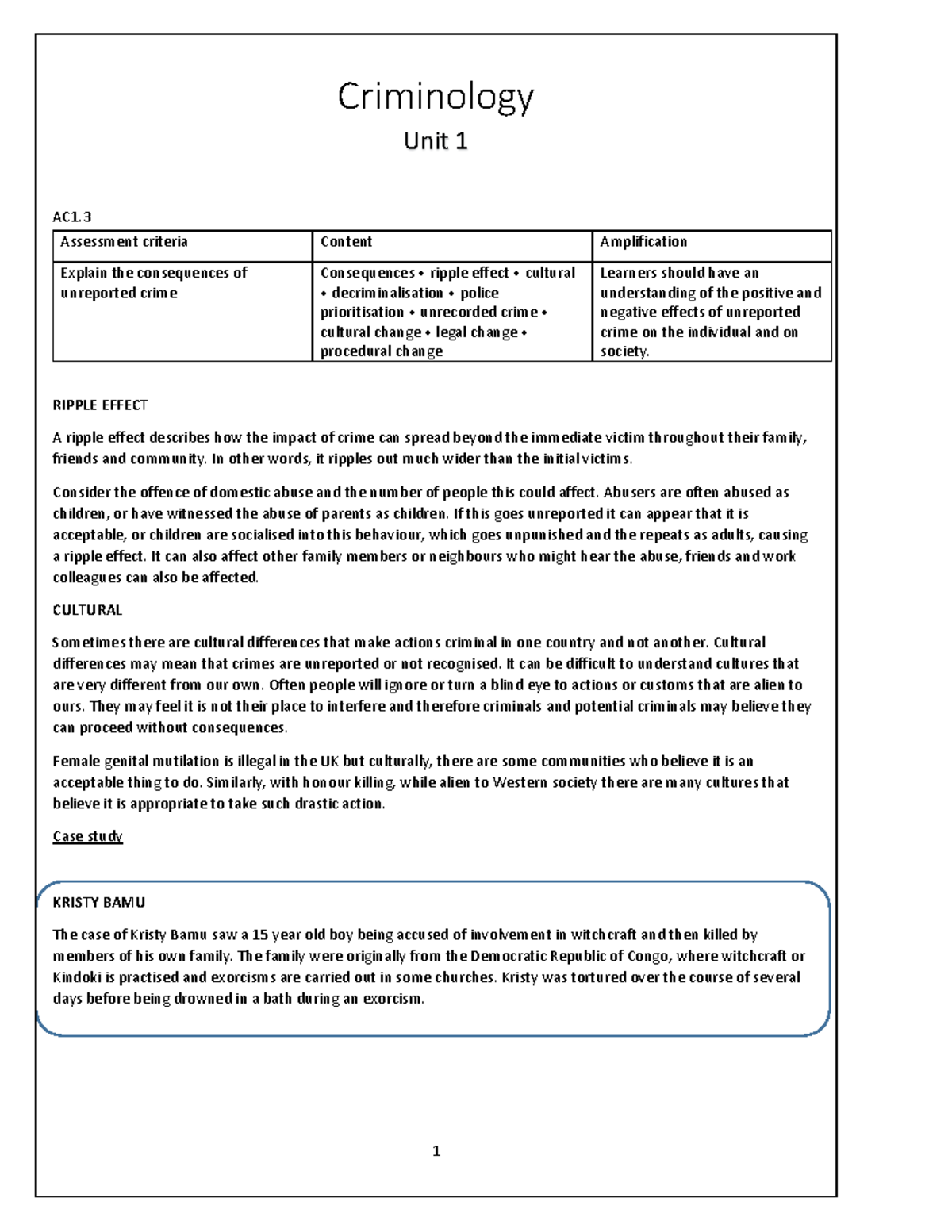 Criminology - Unit 1 Mind Maps: Ripple Effects & Media Representations ...