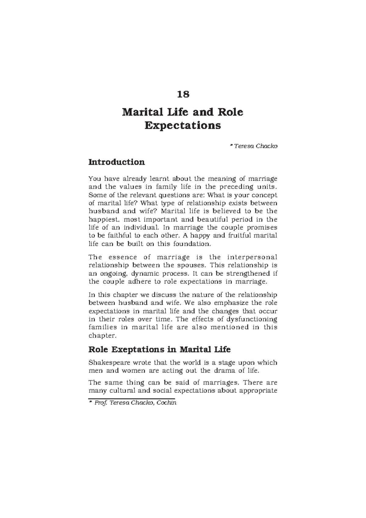 Unit-18: Marital Life and Role Expectations in BSc/MSc Psychology - Studocu