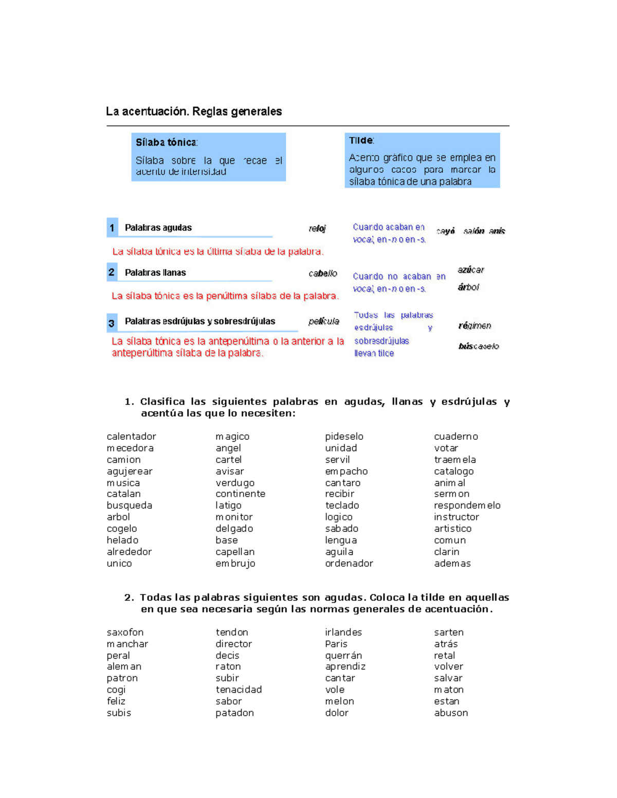 Reglas de Acentuación: Palabras Agudas, Llanas y Esdrújulas (0820 ...