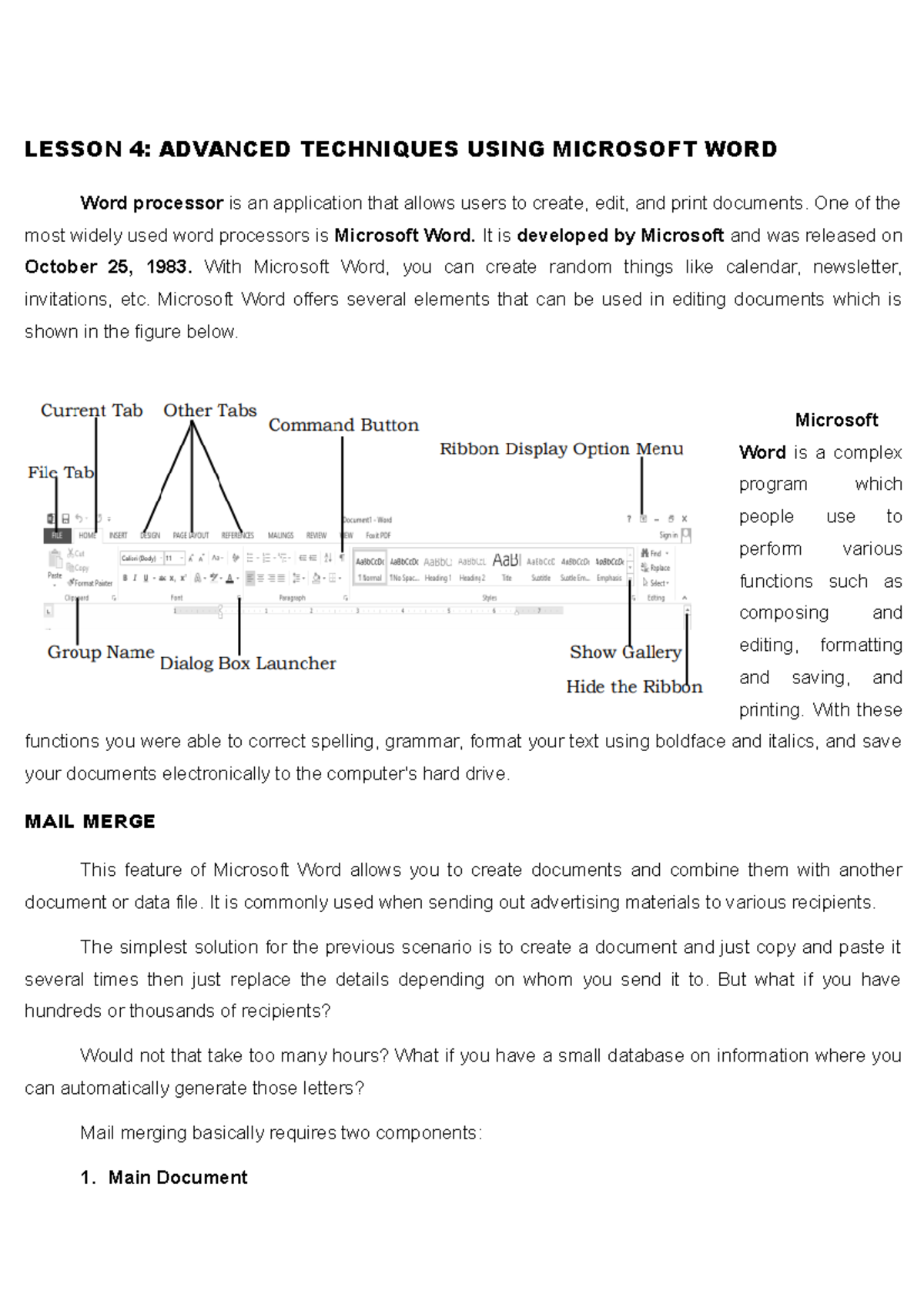 Lesson 4: Advanced Techniques with Microsoft Word Tools and Features ...