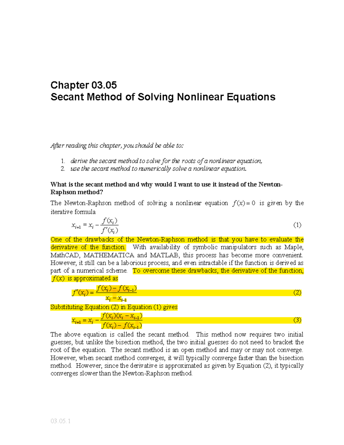 Chapter 03.05: Secant Method for Nonlinear Equations Explained - Studocu