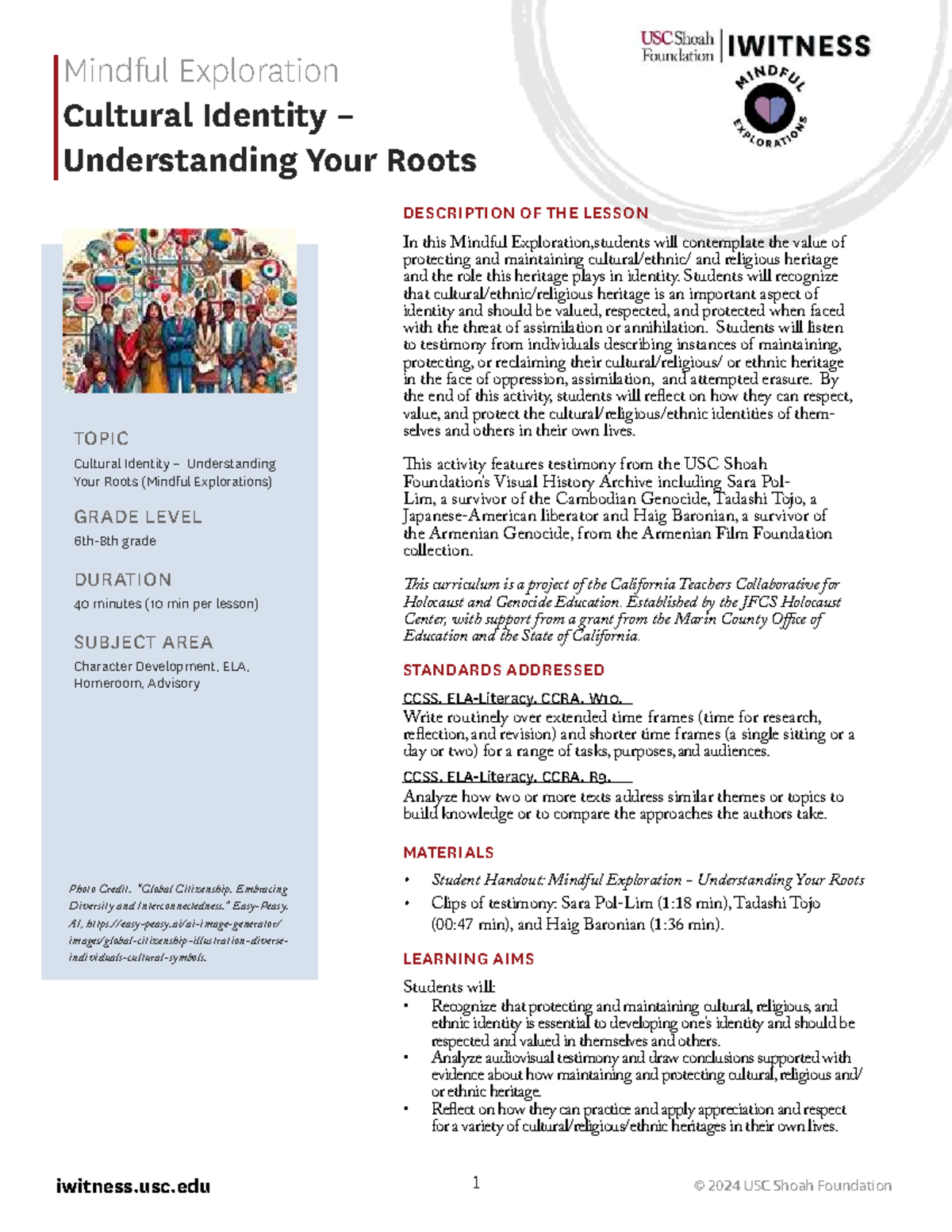Teacher Guide – Mindful Exploration: Cultural Identity (Understanding ...