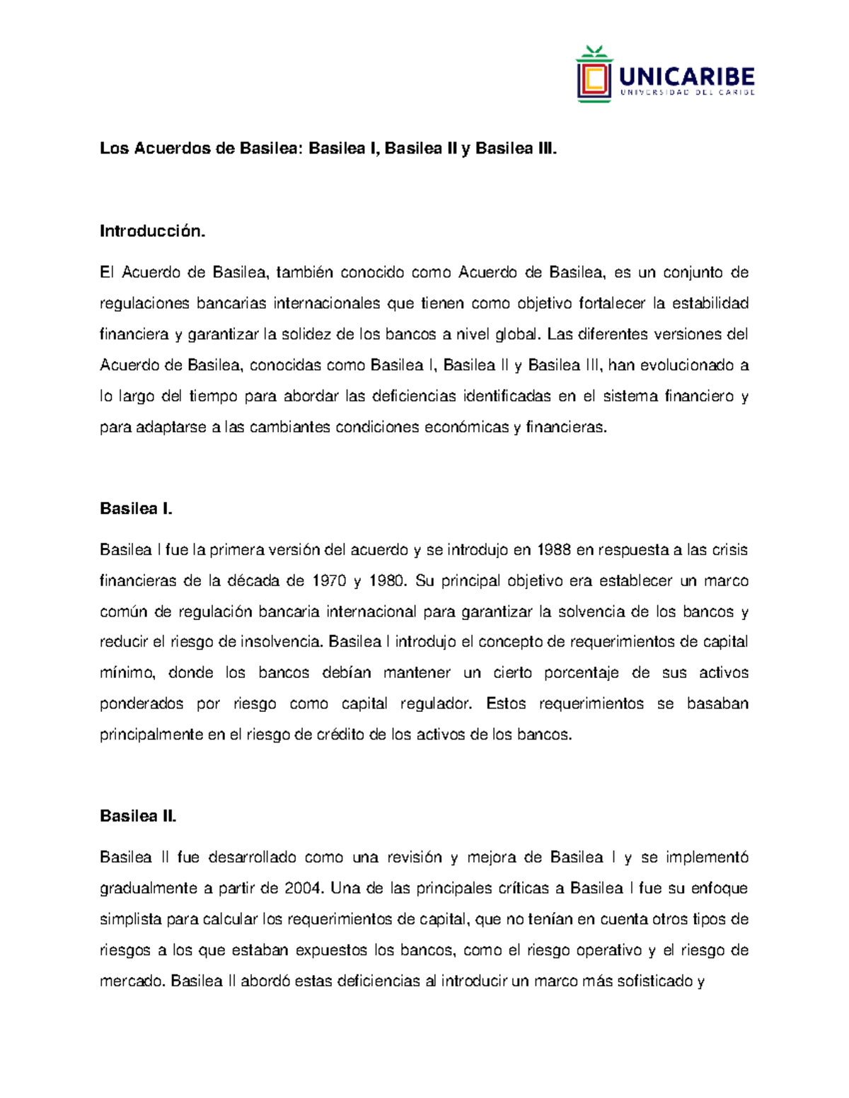 Los Acuerdos de Basilea: I, II y III - Análisis y Evolución - Studocu