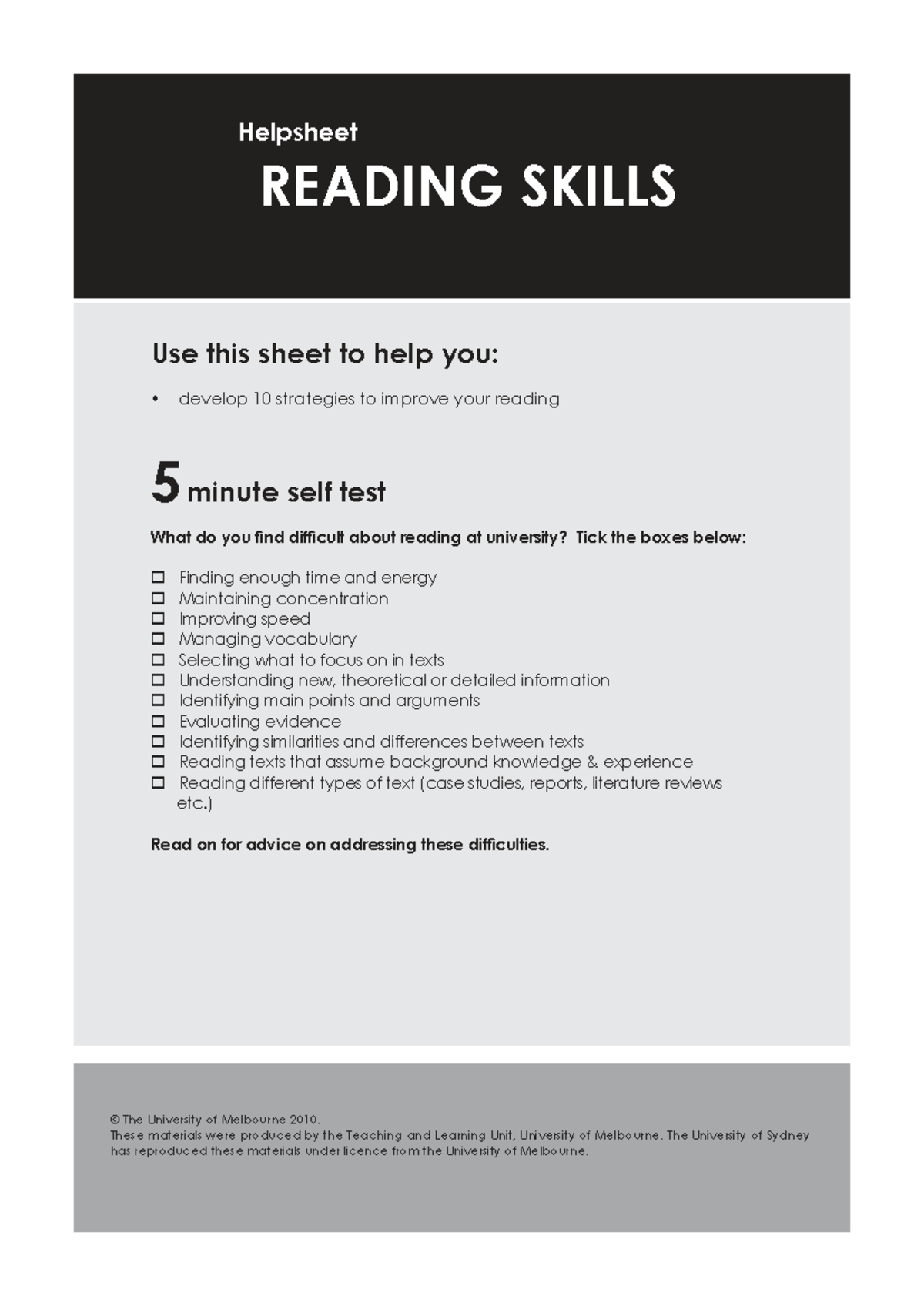 Reading Skills - Lecture Notes: 10 Strategies for Improvement - Studocu