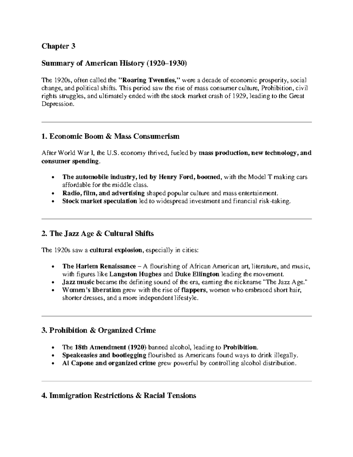 Chapter 3 Summary: American History 1920s Economic & Cultural Changes ...