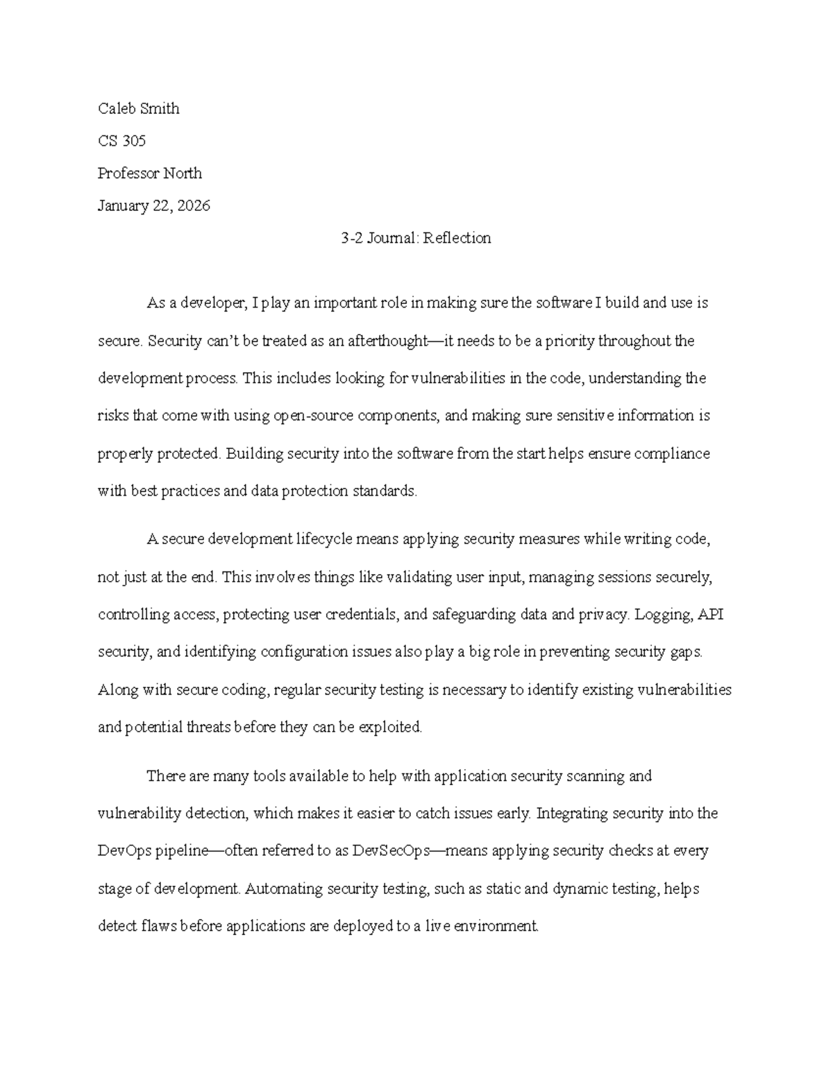 CS 305 Module 3 Journal: Reflections on Secure Software Development ...