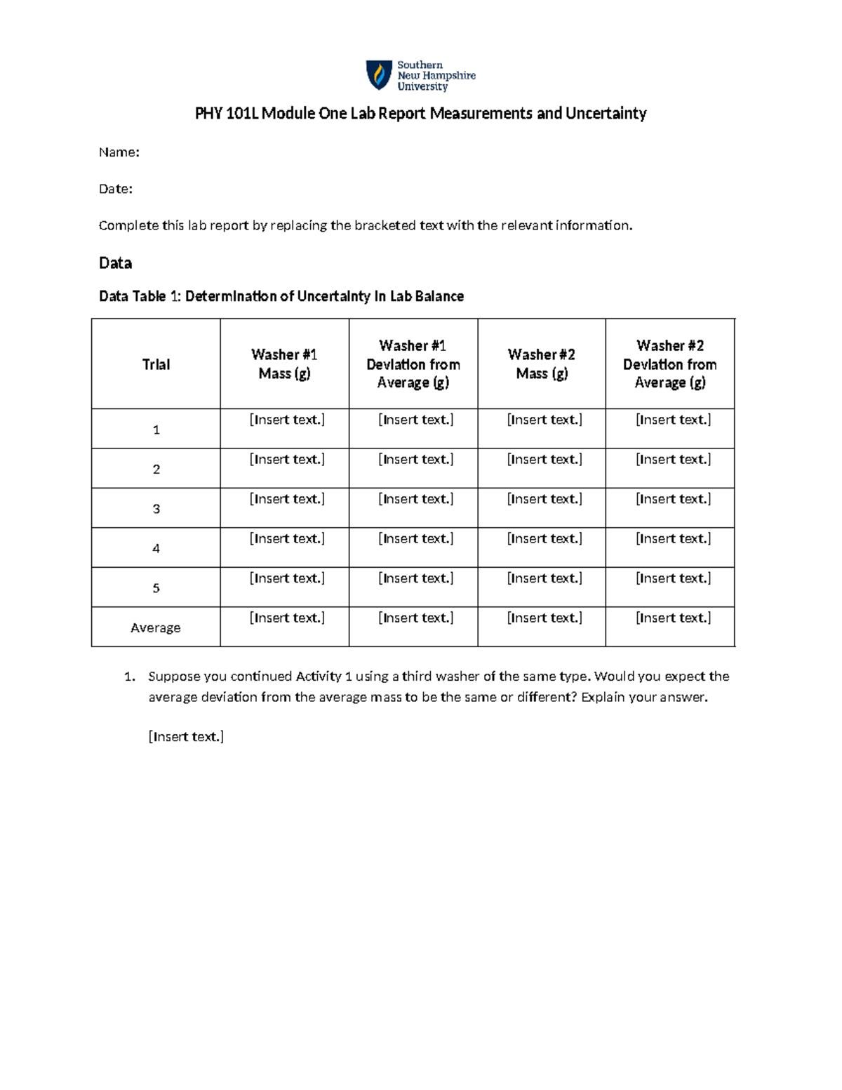 PHY 101L Lab Report: Measurements & Uncertainty Analysis - Studocu
