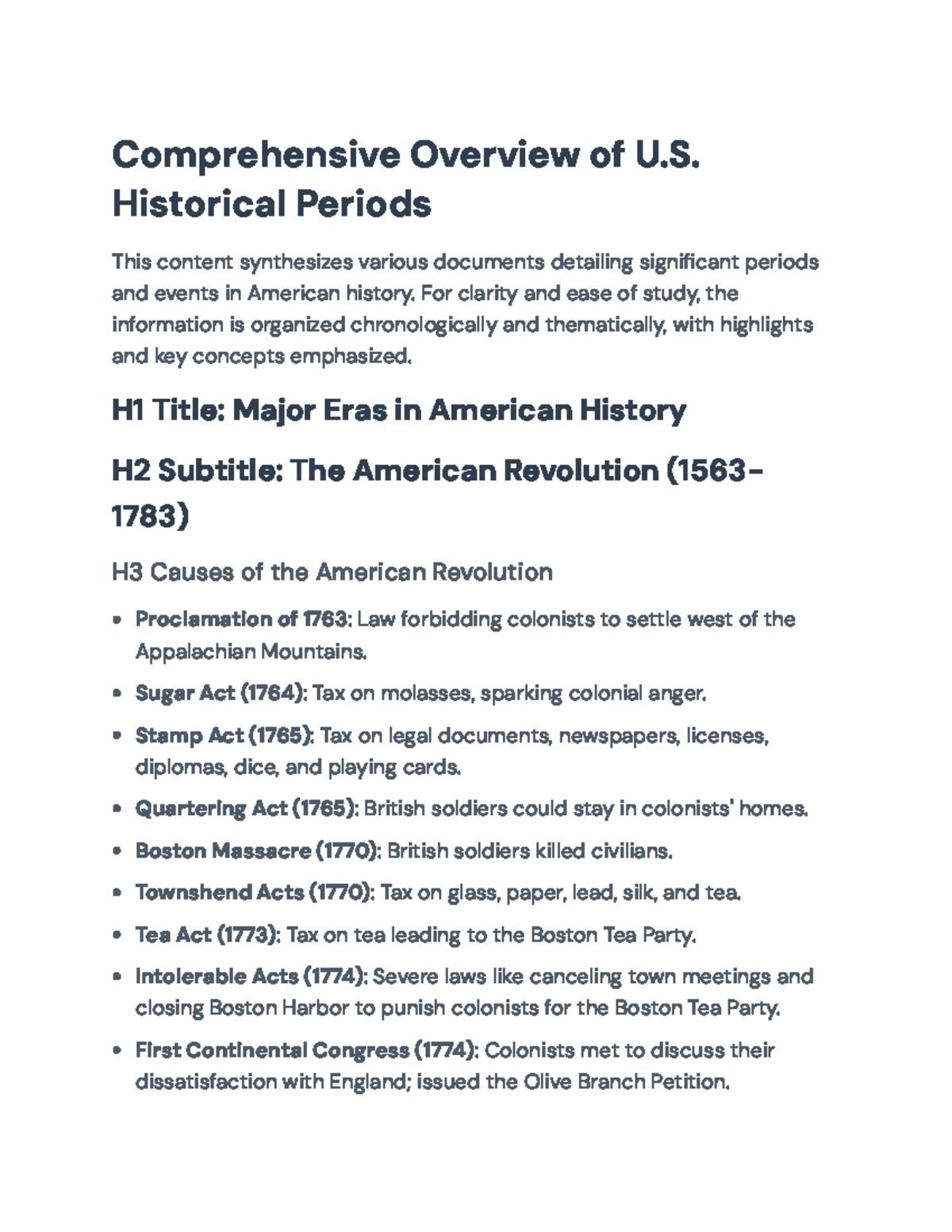 Comprehensive Overview of U.S. Historical Periods for History 101 ...