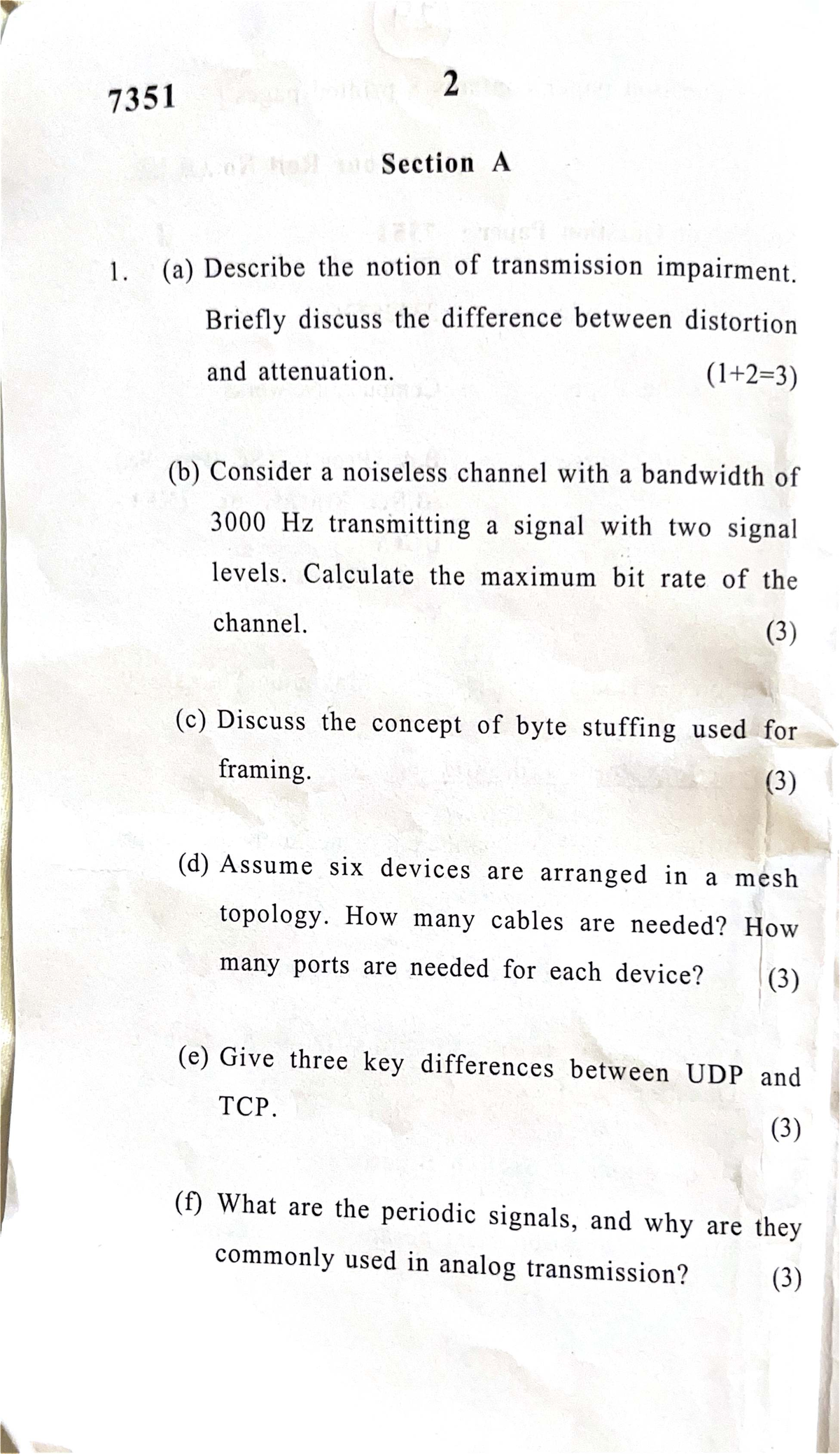 7351 - Previous Year Question Paper on Transmission Impairment ...