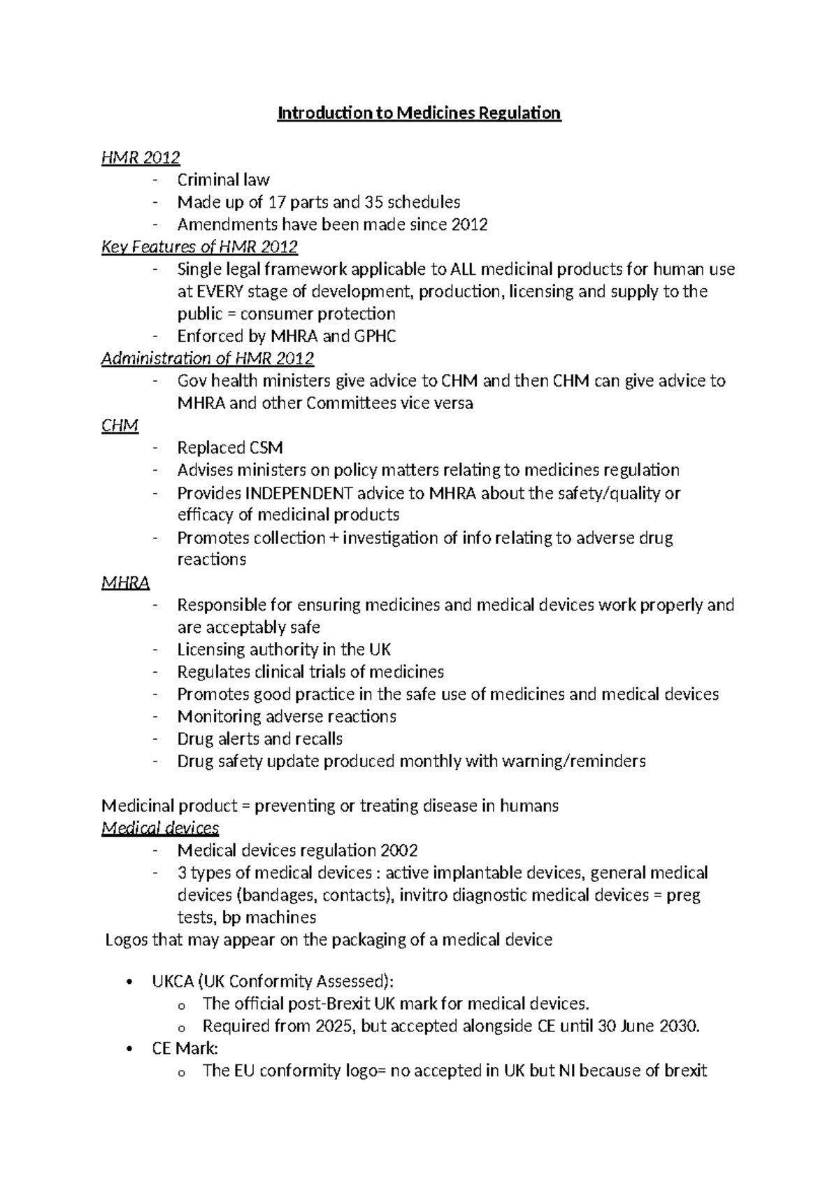 Introduction to Medicines Regulation - o Required from 2025, but ...