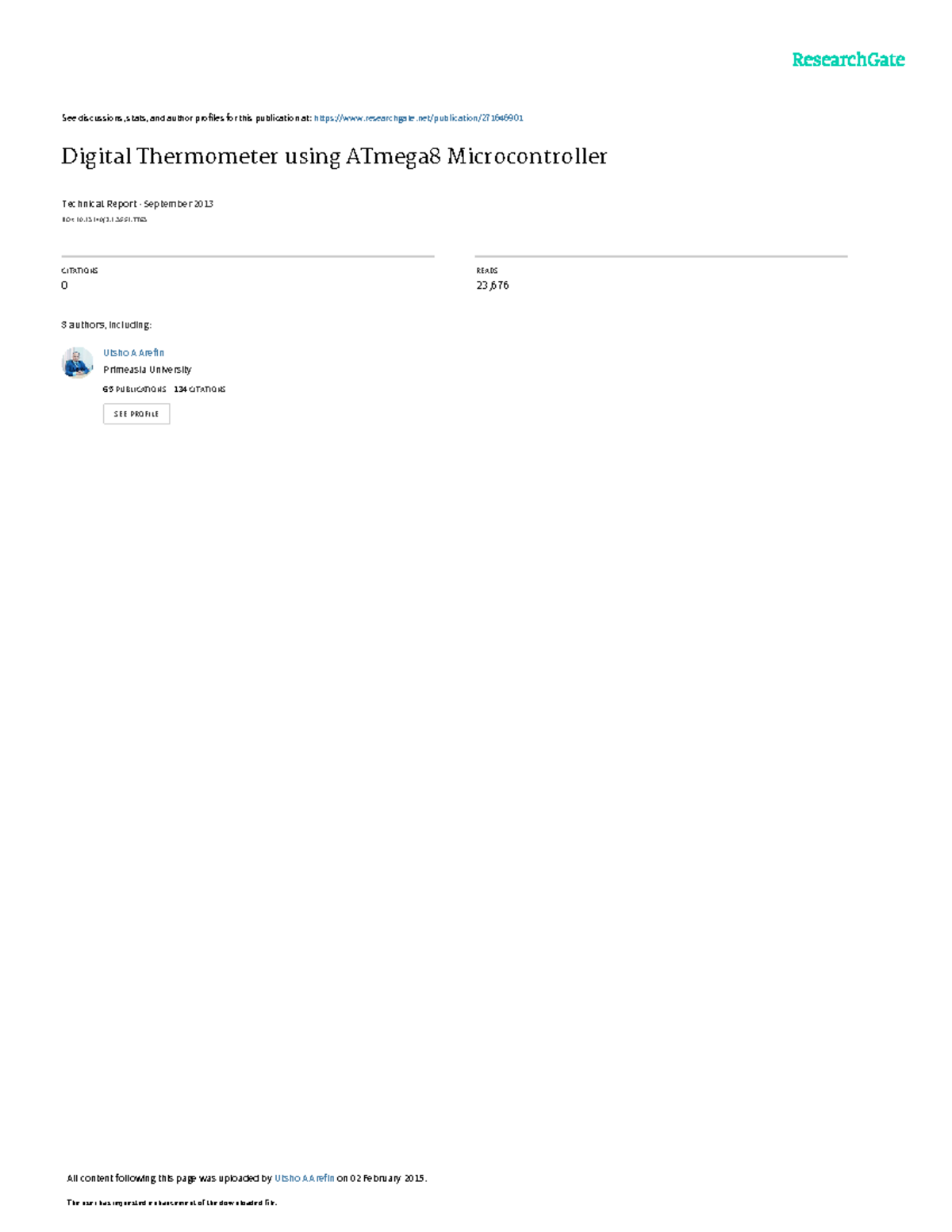 Digital Thermometer Project Report: ATmega8 Microcontroller - Studocu