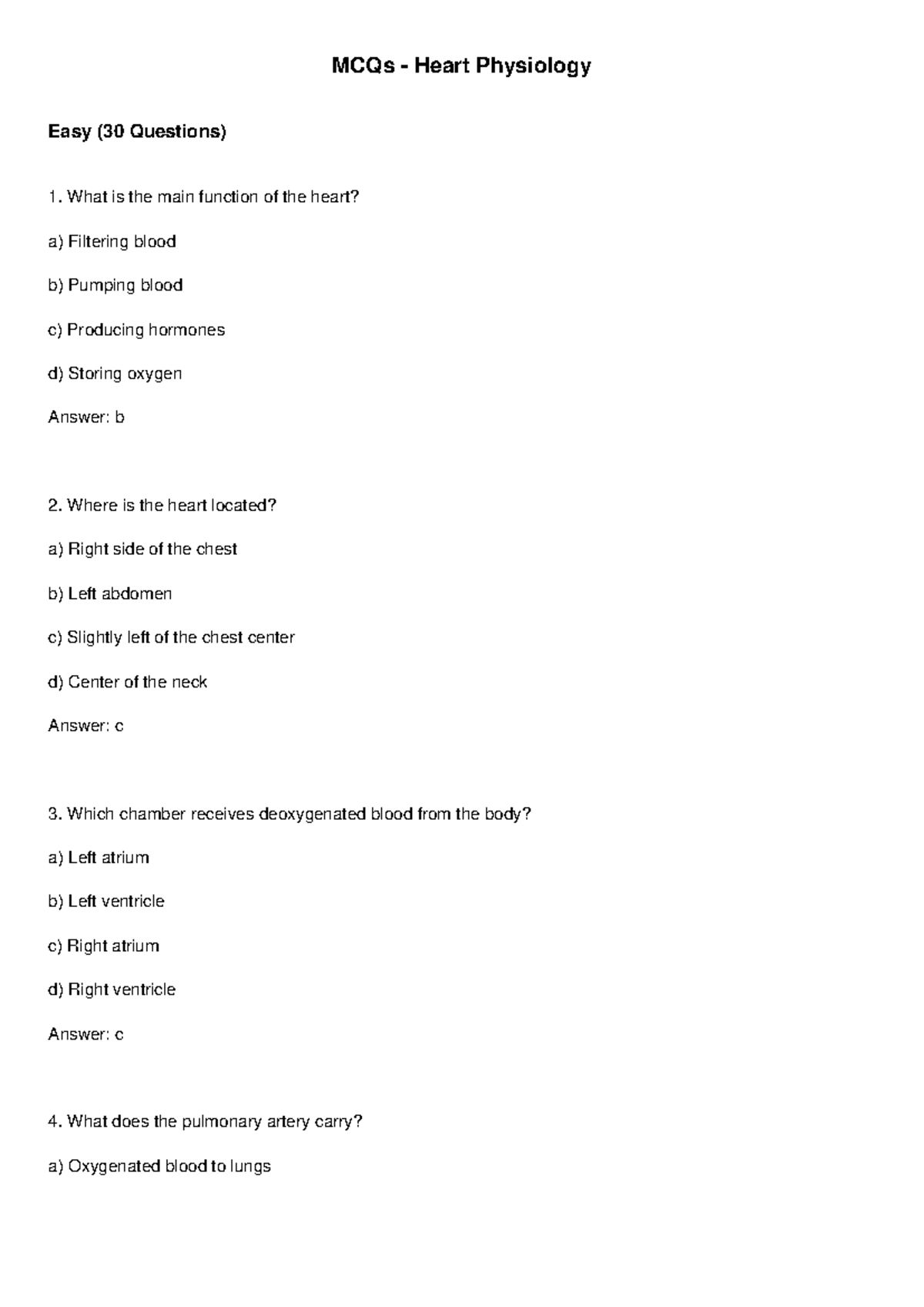 MCQs on Heart Physiology (30 Questions) - Studocu