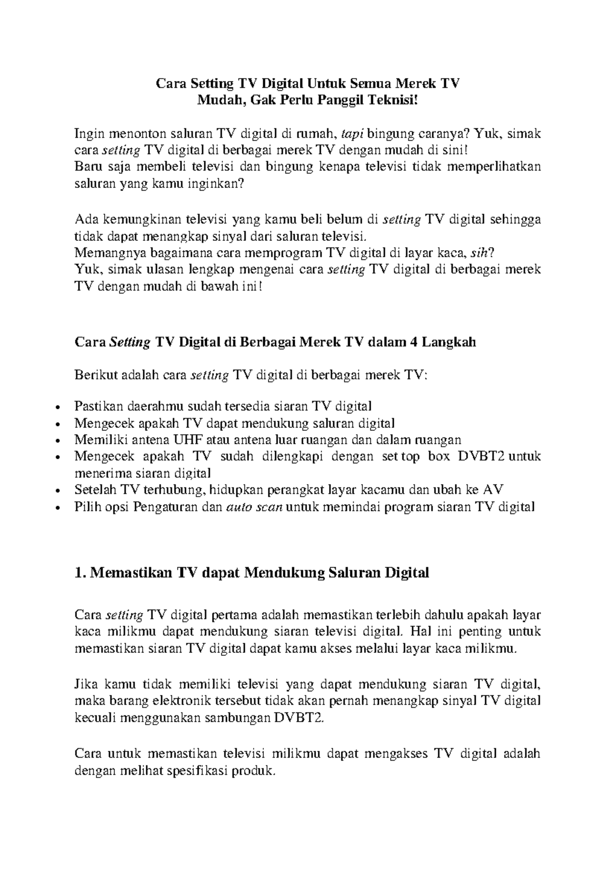 Panduan Cara Setting TV Digital untuk Berbagai Merek TV - Studocu