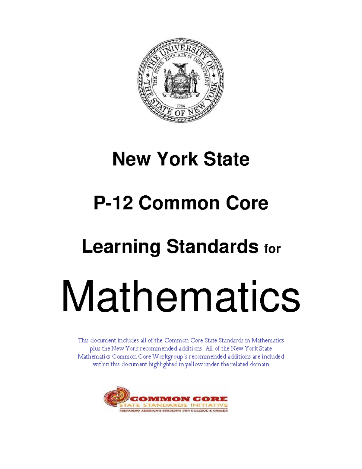 New York State Common Core Learning Standards for Mathematics (NYSP12 ...
