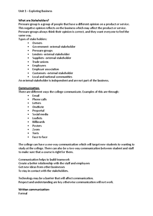 Level 3 Business Unit 1- Aim C+D Assignment 2 - Studocu