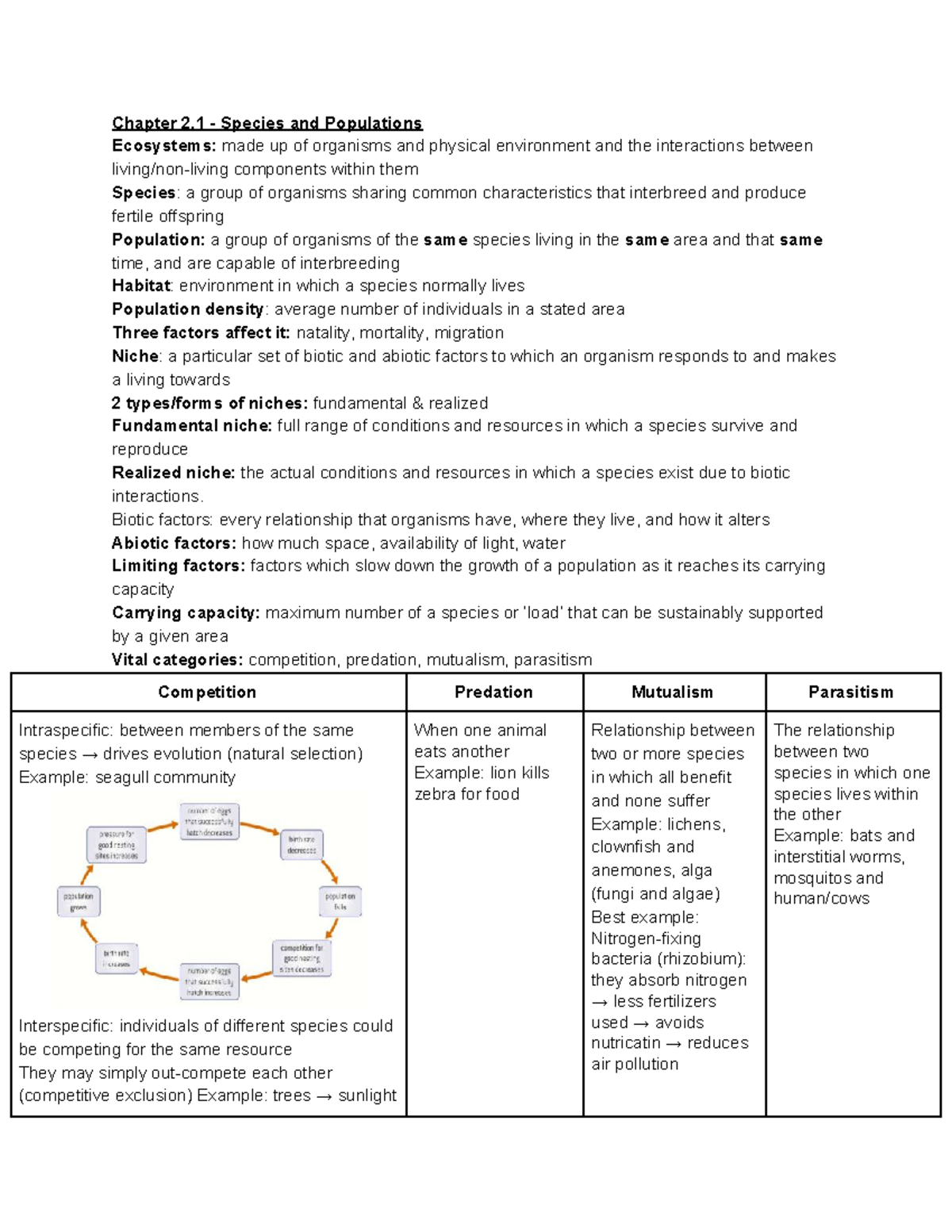 ESS Unit 2 - Key Notes on Species, Populations, and Ecosystems - Studocu