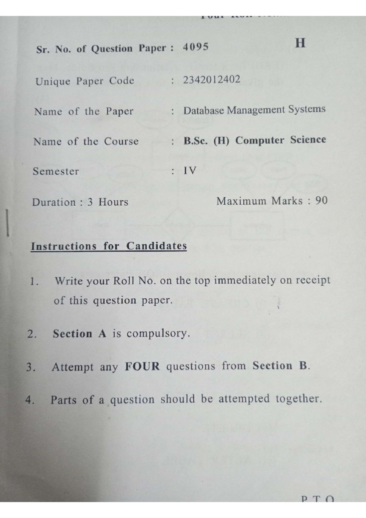 DBMS IV PYQ 2024 - Database Management Systems Question Paper - Studocu