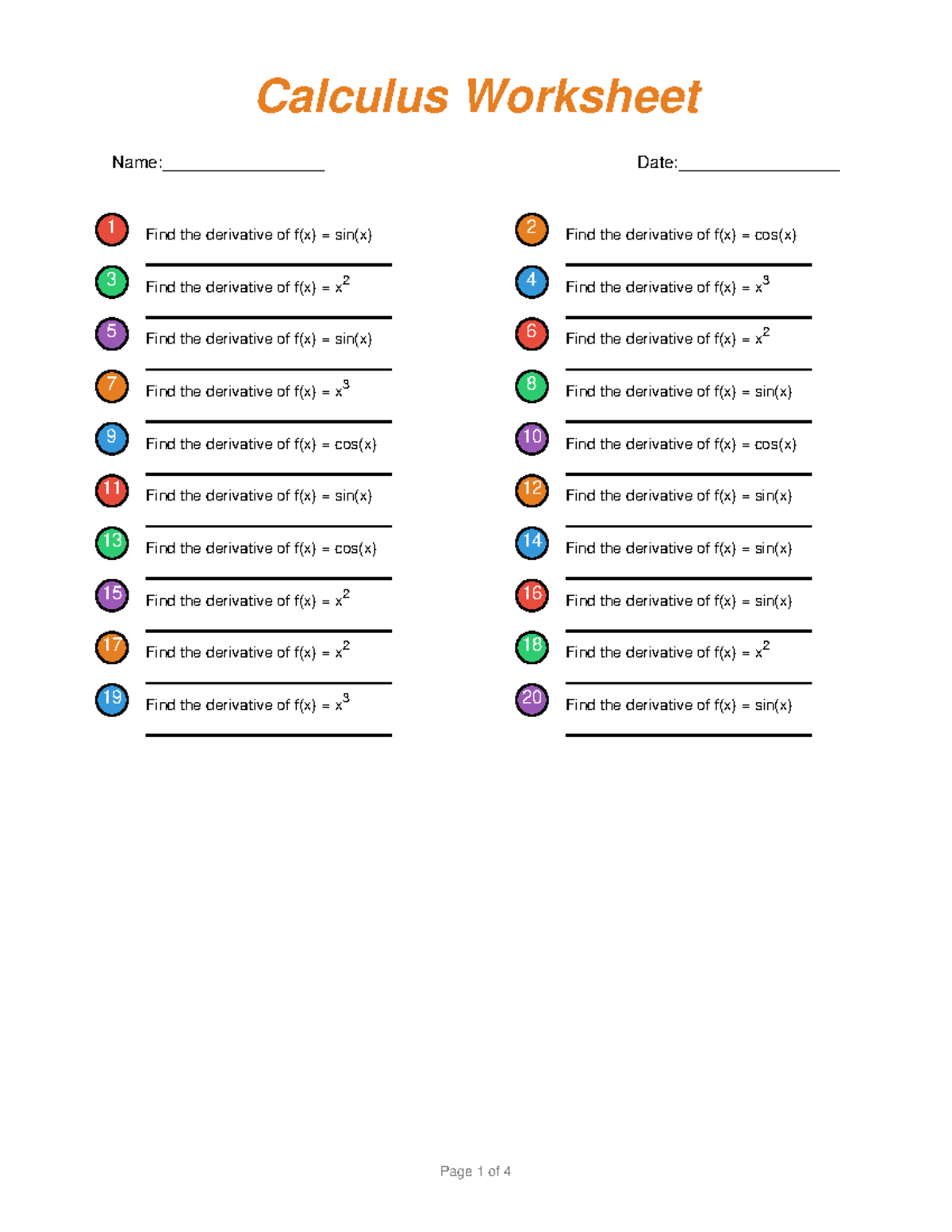 Calculus Worksheet 2: Derivatives and Problem Solving - Studocu