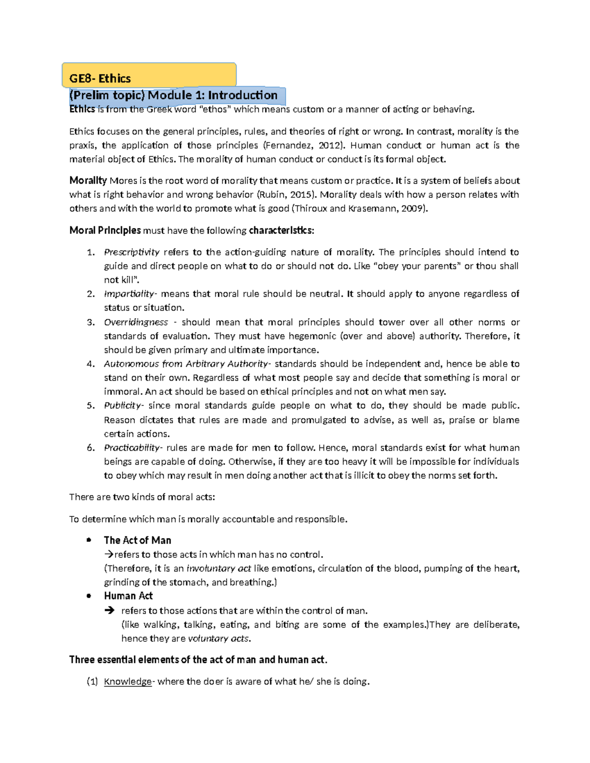 Ethics GE8: Module 1 - Principles & Concepts in Ethical Decision Making ...