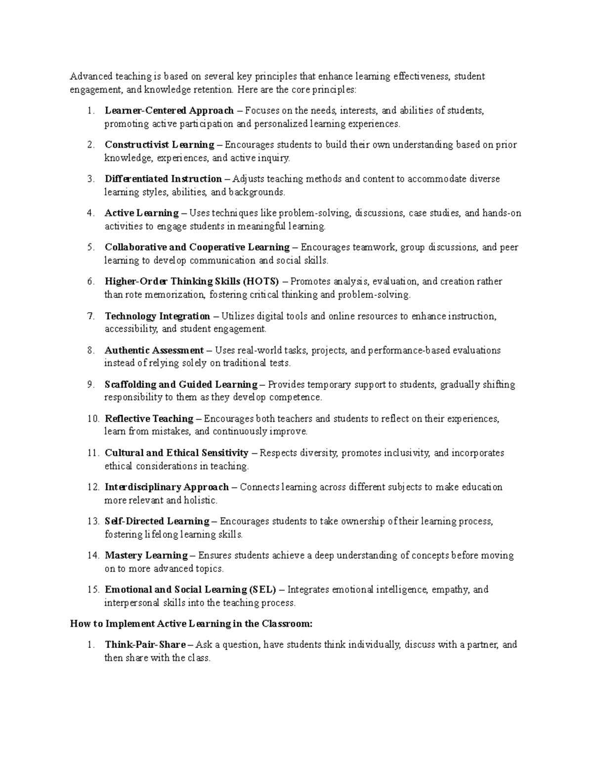 Advanced Teaching 101 - educ 101 - Advanced teaching is based on ...