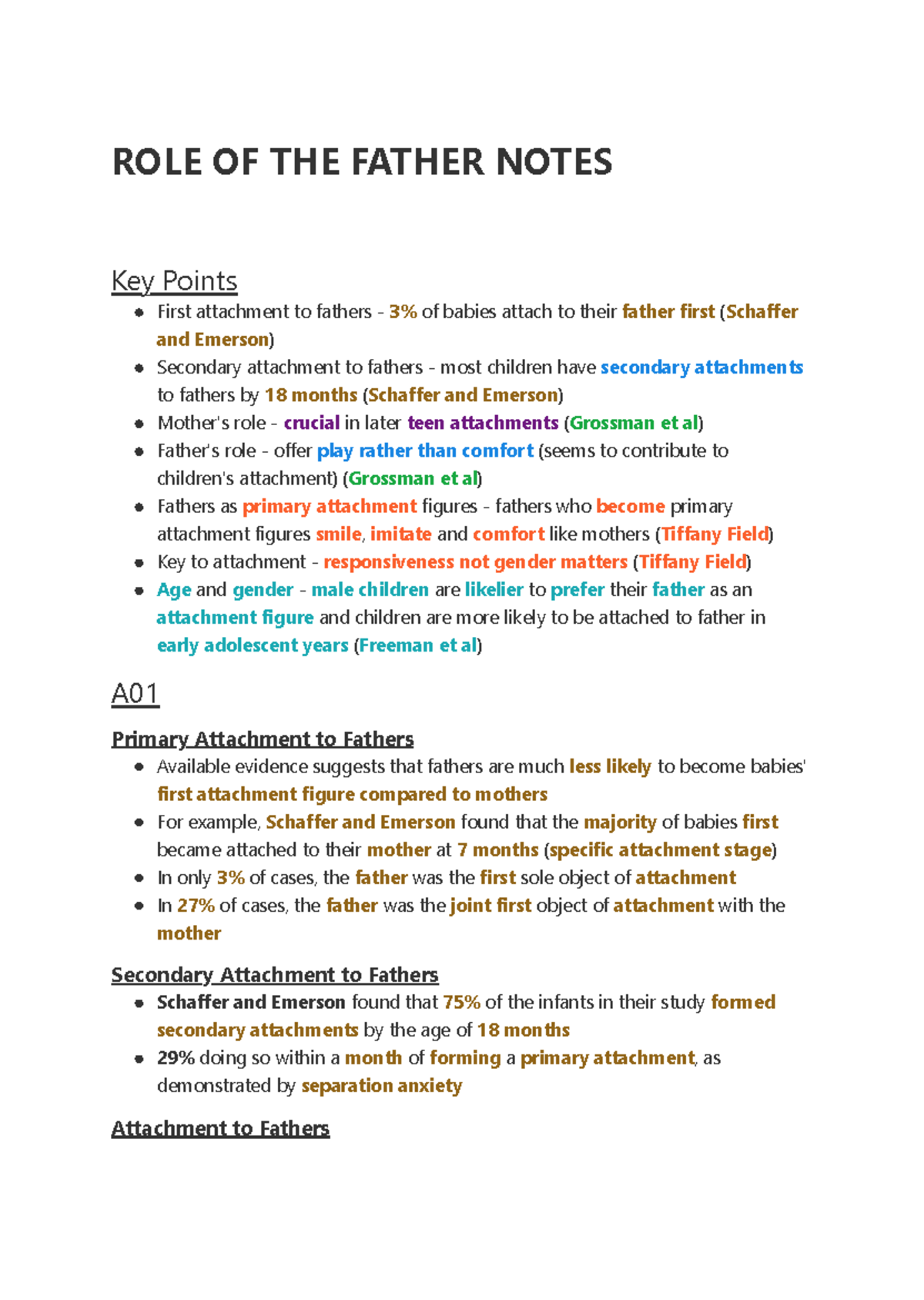 Father's Role in Child Development: Key Notes and Insights - Studocu