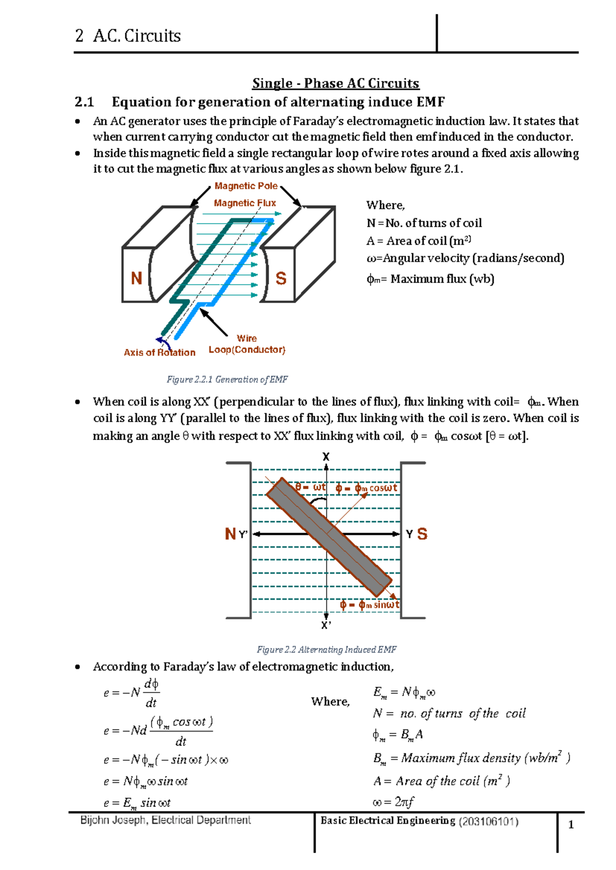 2 A.C. Circuits: Understanding Single Phase AC and EMF Generation - Studocu