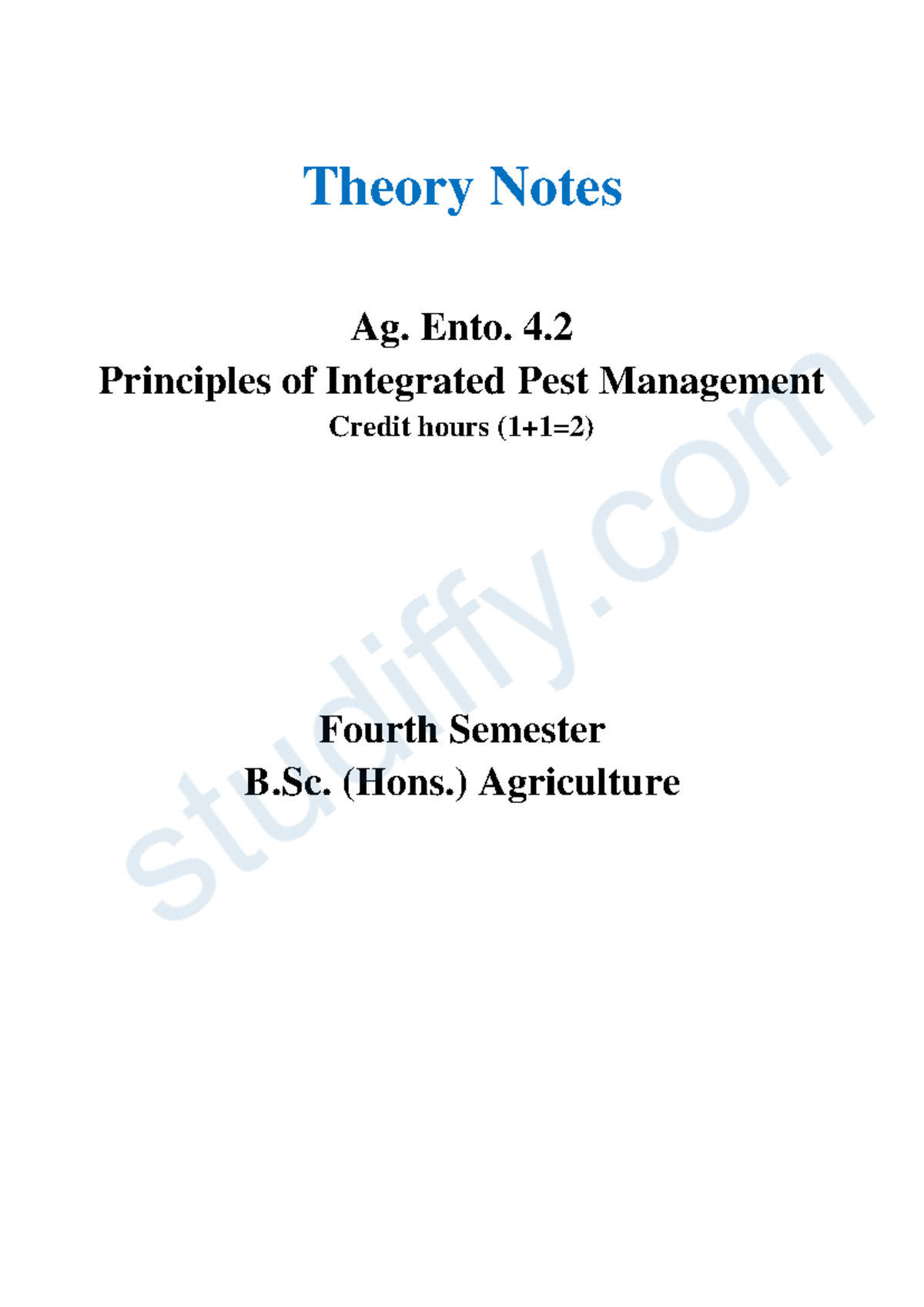 Ag. Ento. 4.2 Theory Notes: Principles of Integrated Pest Management ...