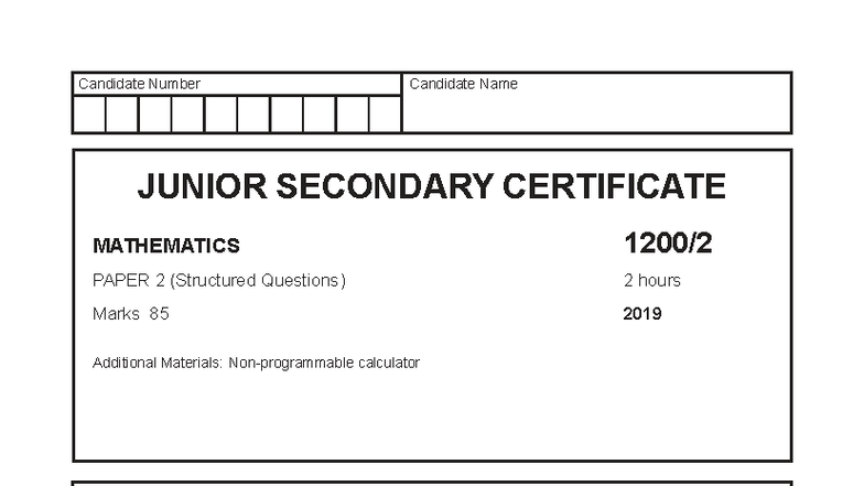 Mathematics 1200 P2 - JSC 2019 Structured Questions Paper - Studocu