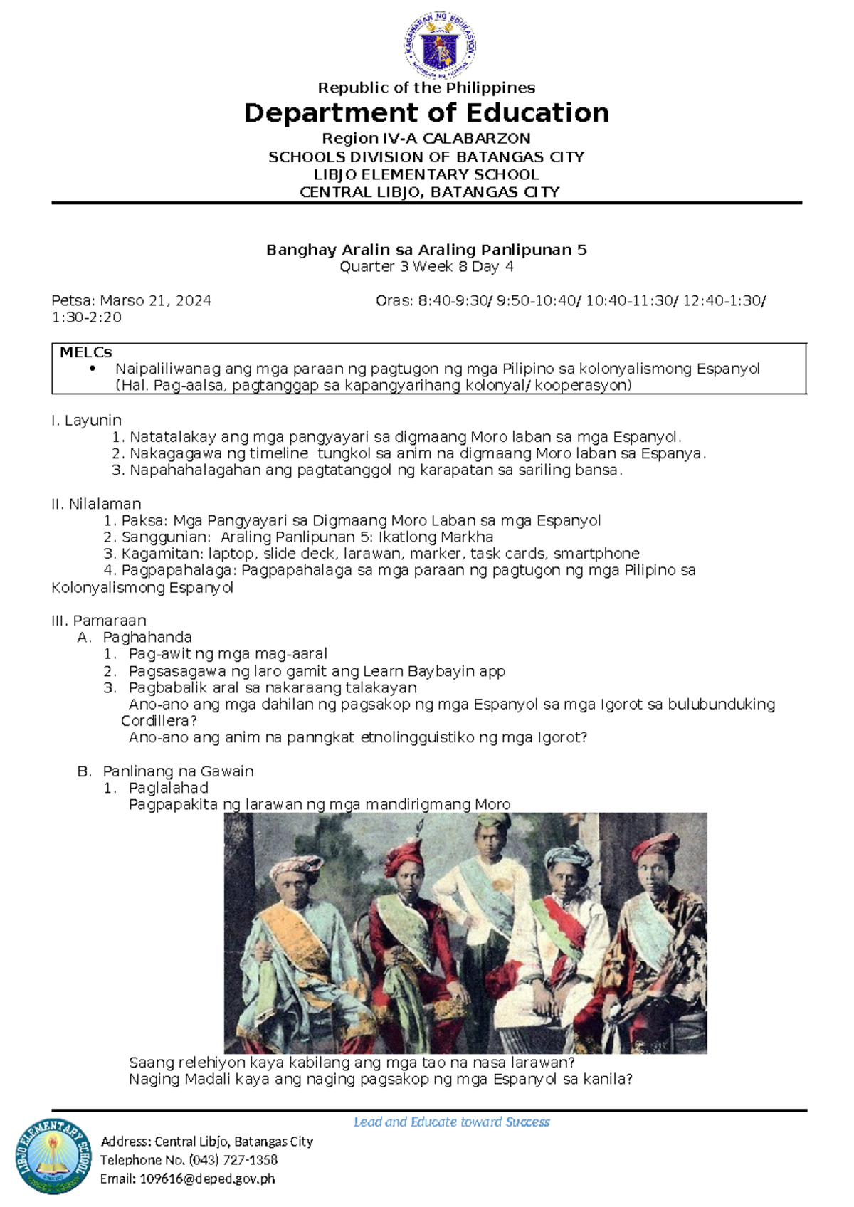AP Q3 WK9 DAY2 - Araling Panlipunan 5: Digmaang Moro vs Espanyol - Studocu