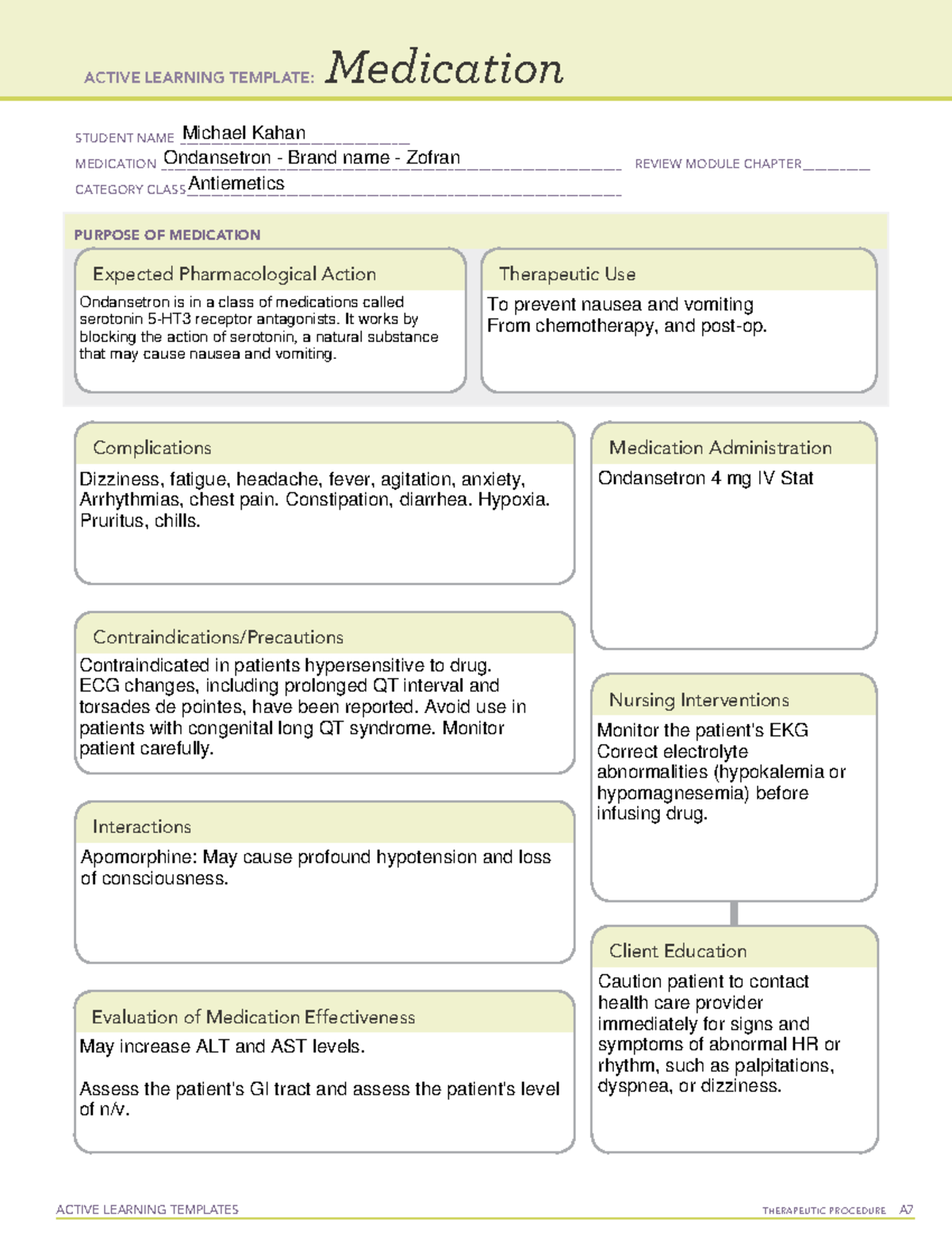 Ondansetron (Zofran) Overview - ATI Active Learning Template - Studocu