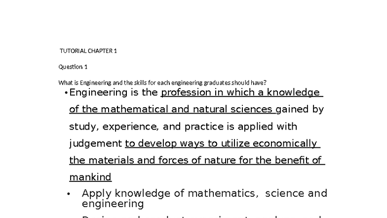 Tutorial Chapter 1 - Engineering Skills & Teamwork Overview (UITM) - Studocu