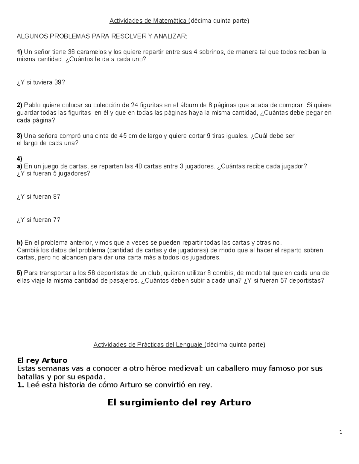 Actividades de Matemática y Lenguaje - Décima Quinta Parte - Studocu